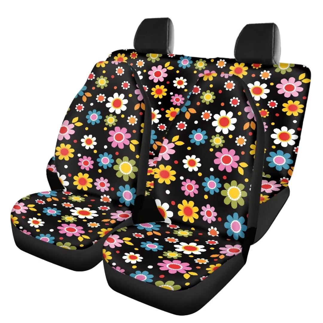Jeiento Hippie Universal Seat Covers for Cars Color Floral Flowers ...