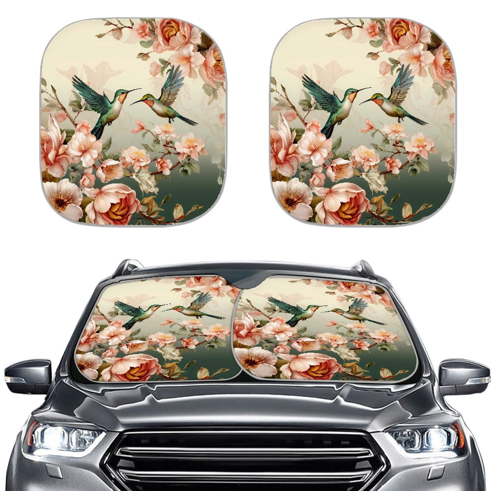 Jeiento Hummingbird Car Windshield Sun Shade Floral Windshield Visor ...