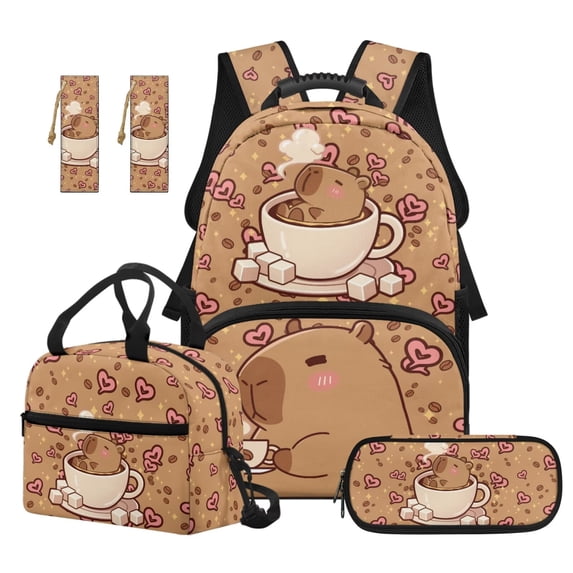 Jeiento Kids Backpack And Lunch Box Set 4 Piece Coffee Capybara ...