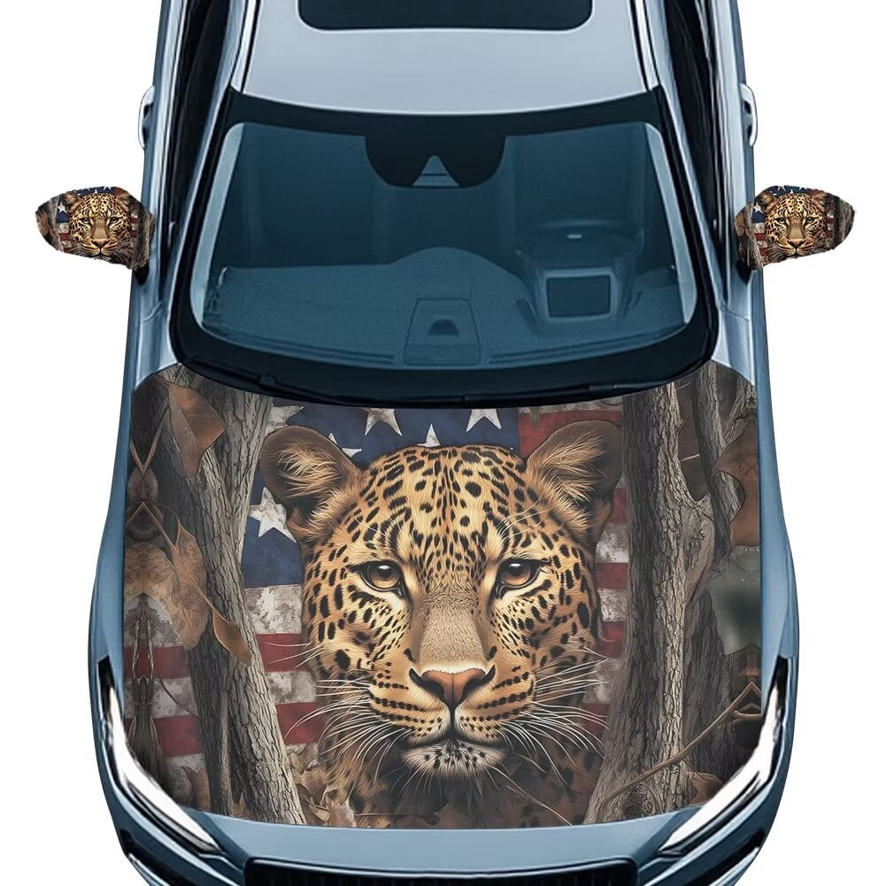 Jeiento Leopard American Flag Car Hood Cover with Mirror Covers 3 Pcs ...