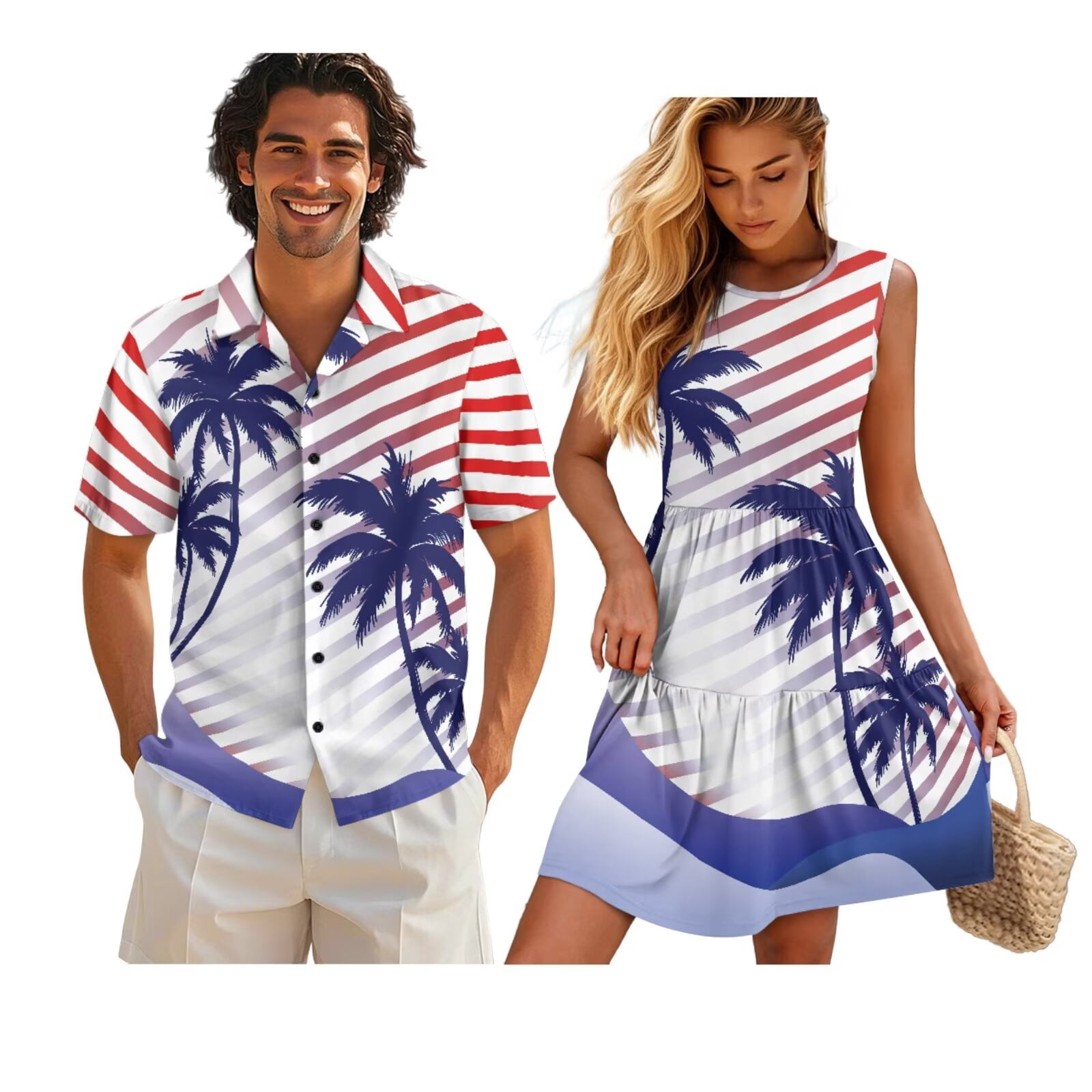 Jeiento Matching Hawaiian Outfits for Couples Coconut Tree Shirt for ...