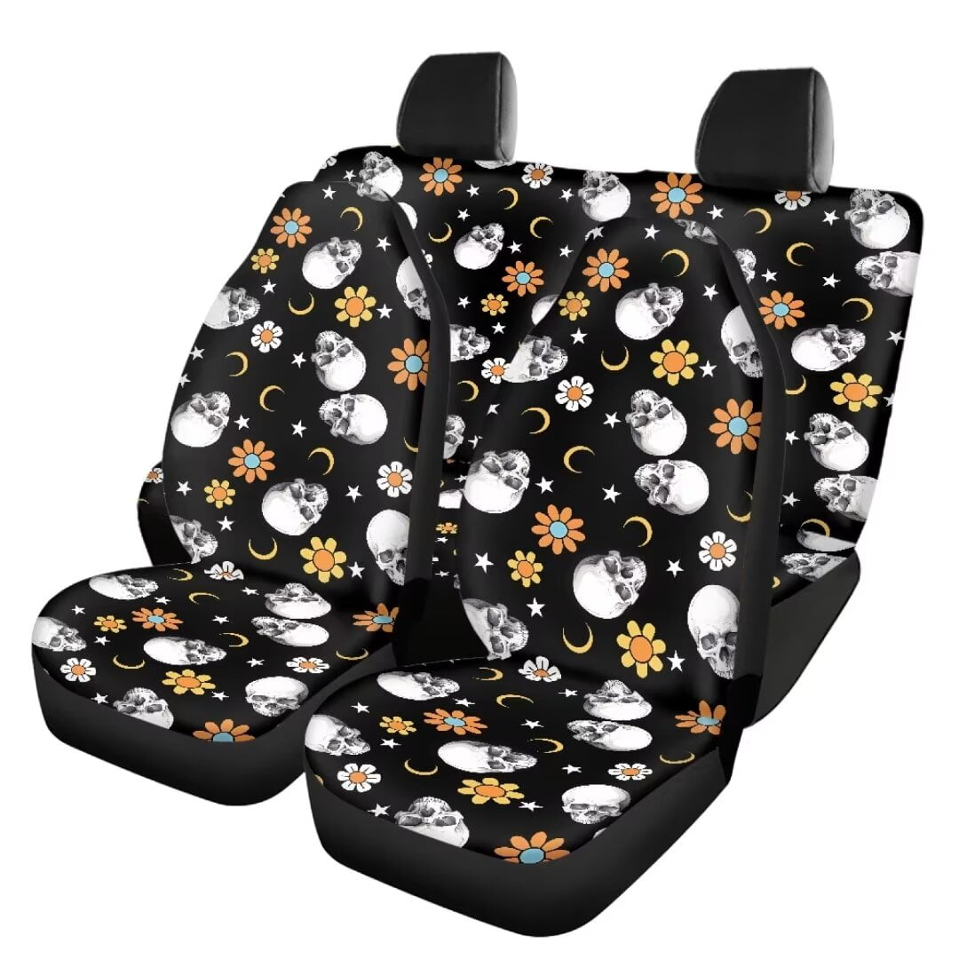 Jeiento Moon Skull Front and Rear Car Seat Cover Full Set of 4 Floral ...