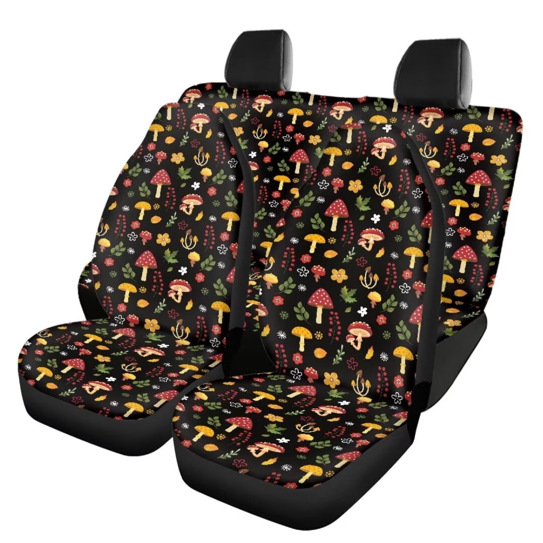 Jeiento Mushroom Car Seat Covers Full Set Wild Floral Front Rear Seat ...