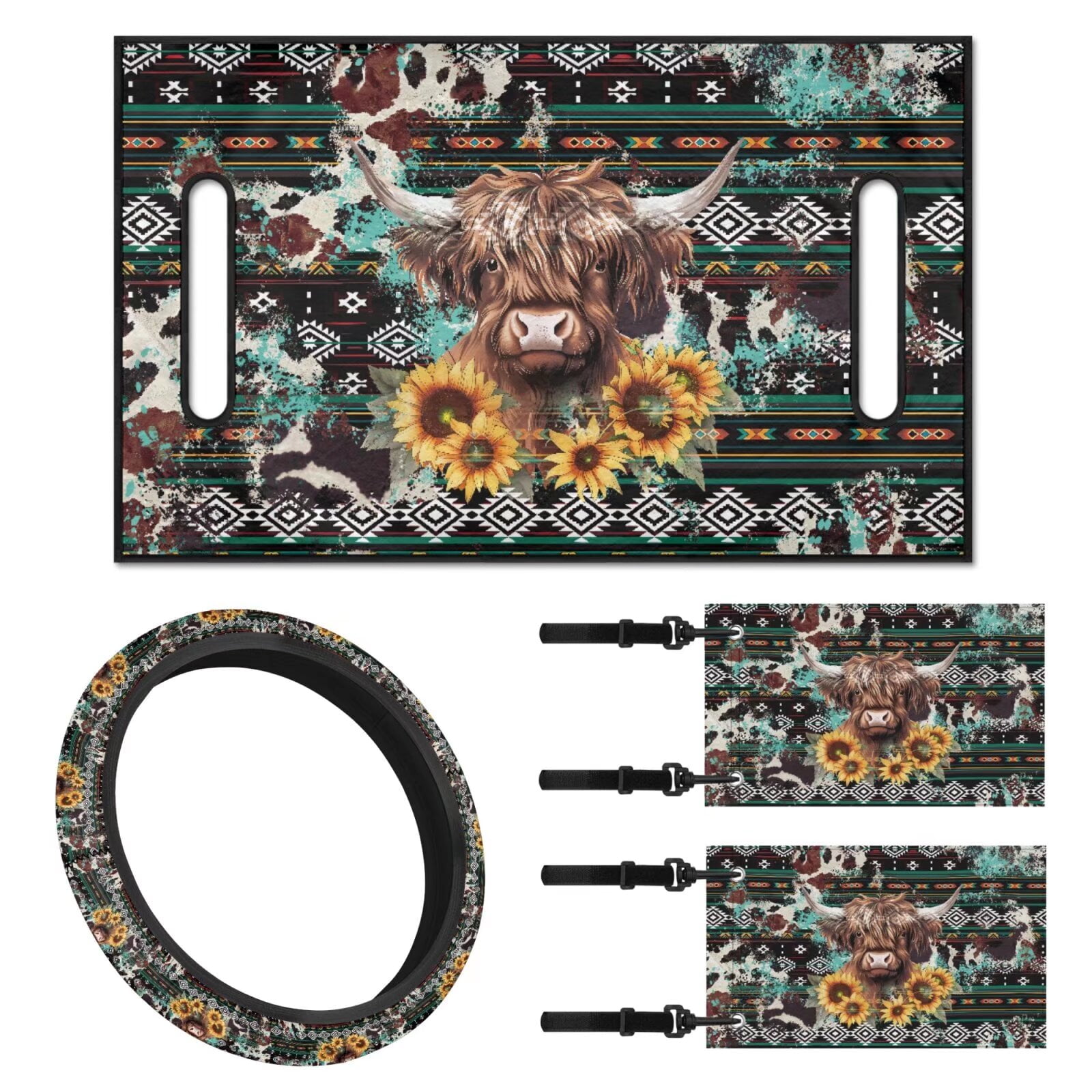 Jeiento Navajo Cow 4 PCS Golf Cart Seat Cover Set with Golf Cart ...