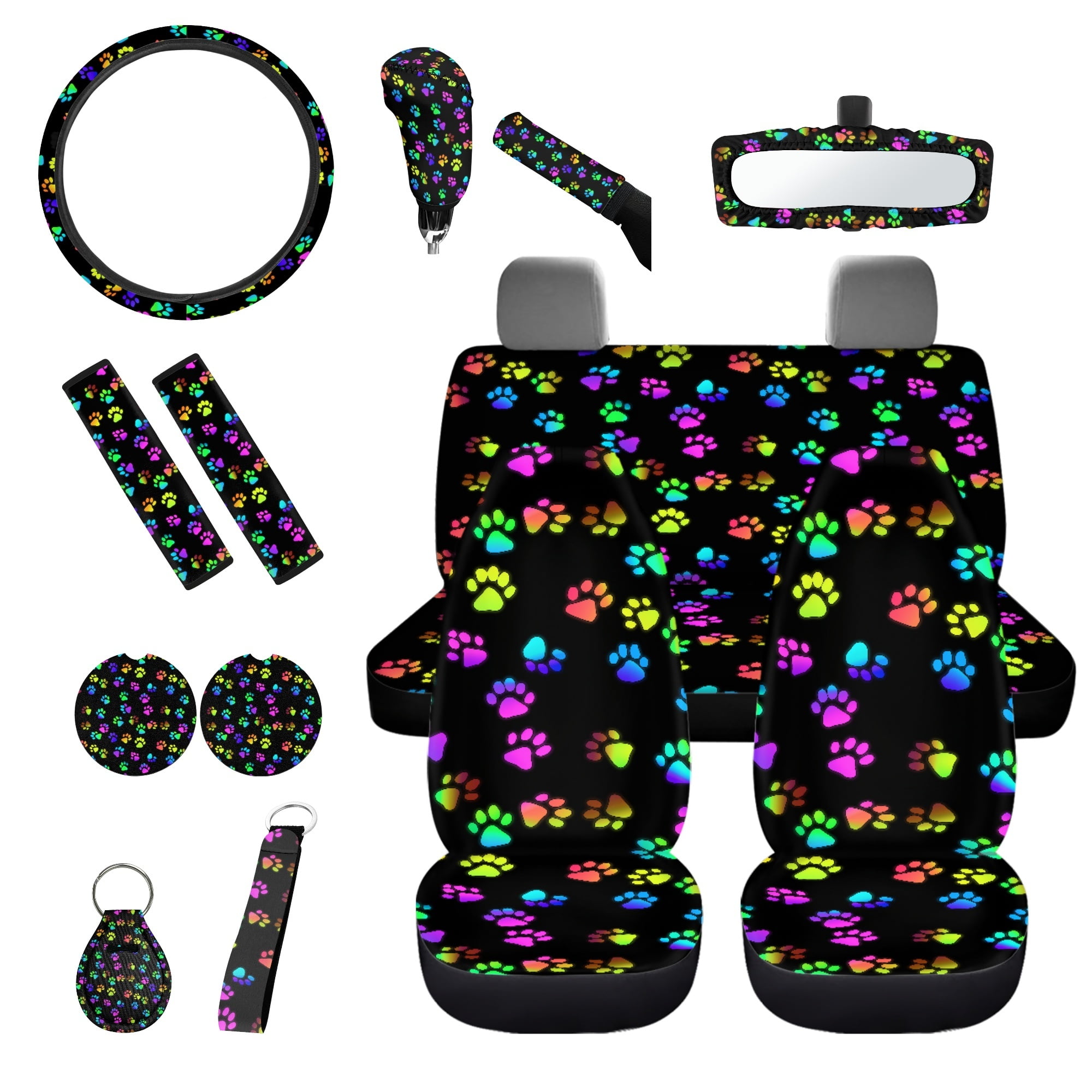 Jeiento Paw Print Car Accessories Set 14 Pieces Car Seat Covers Full ...
