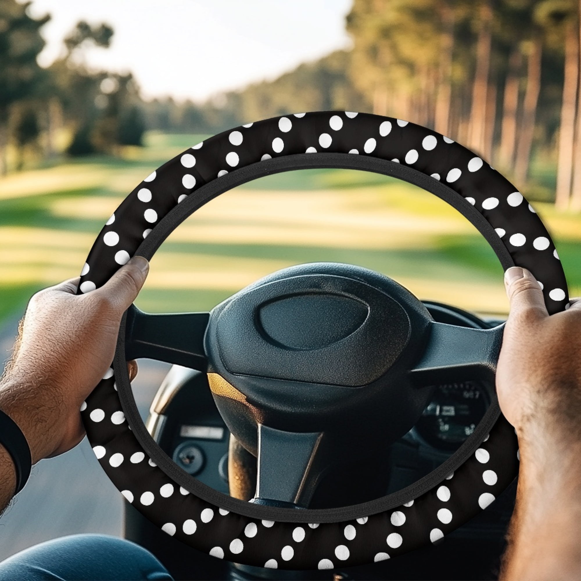 Jeiento Polka Dots Golf Cart Steering Wheel Cover Black 13 Inch Golf ...