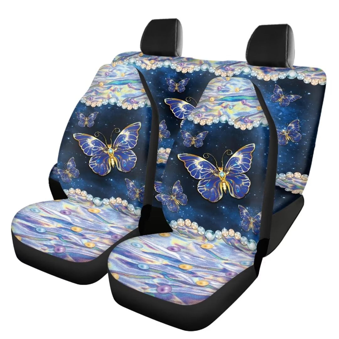Jeiento Polyester Car Seat Covers Full Set Blue Diamond Butterfly Front ...