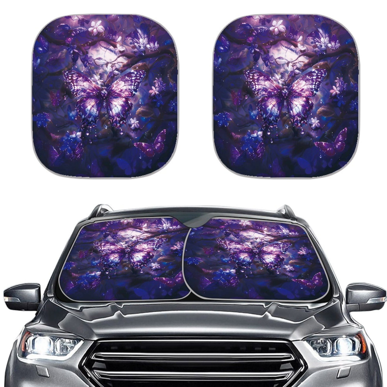 Jeiento Purple Butterfly Sun Shade for Car Windshield Sunscreen Blocks ...