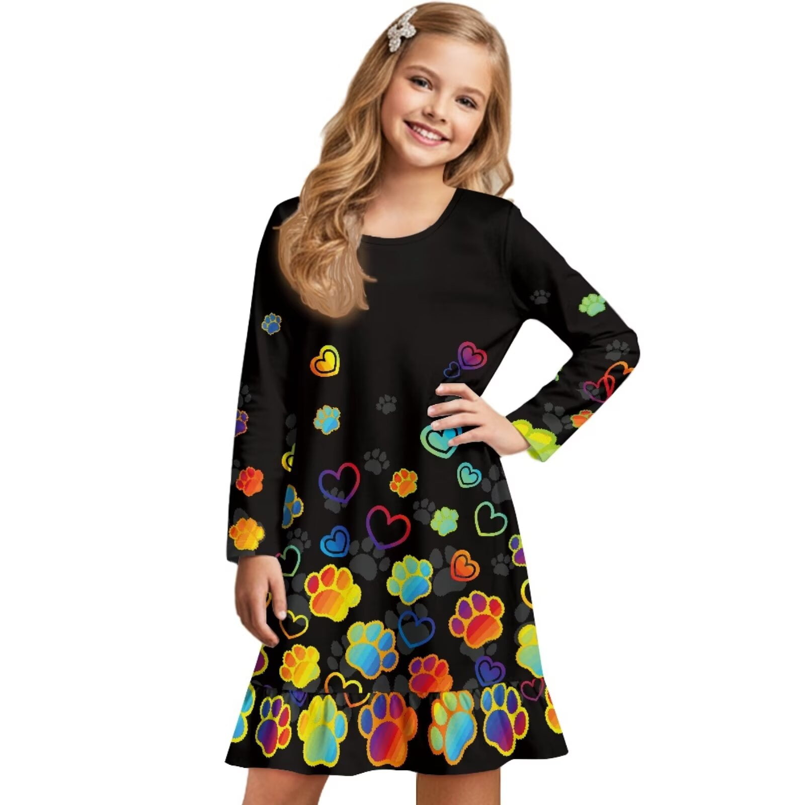 Jeiento Rainbow Dog Paw Nightdress for Little Toddler Girl Winter Long ...