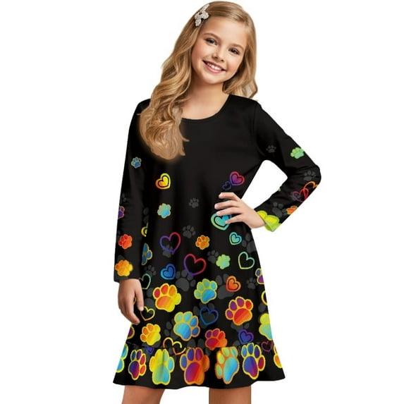 Jeiento Rainbow Dog Paw Nightdress for Little Toddler Girl Winter Long ...