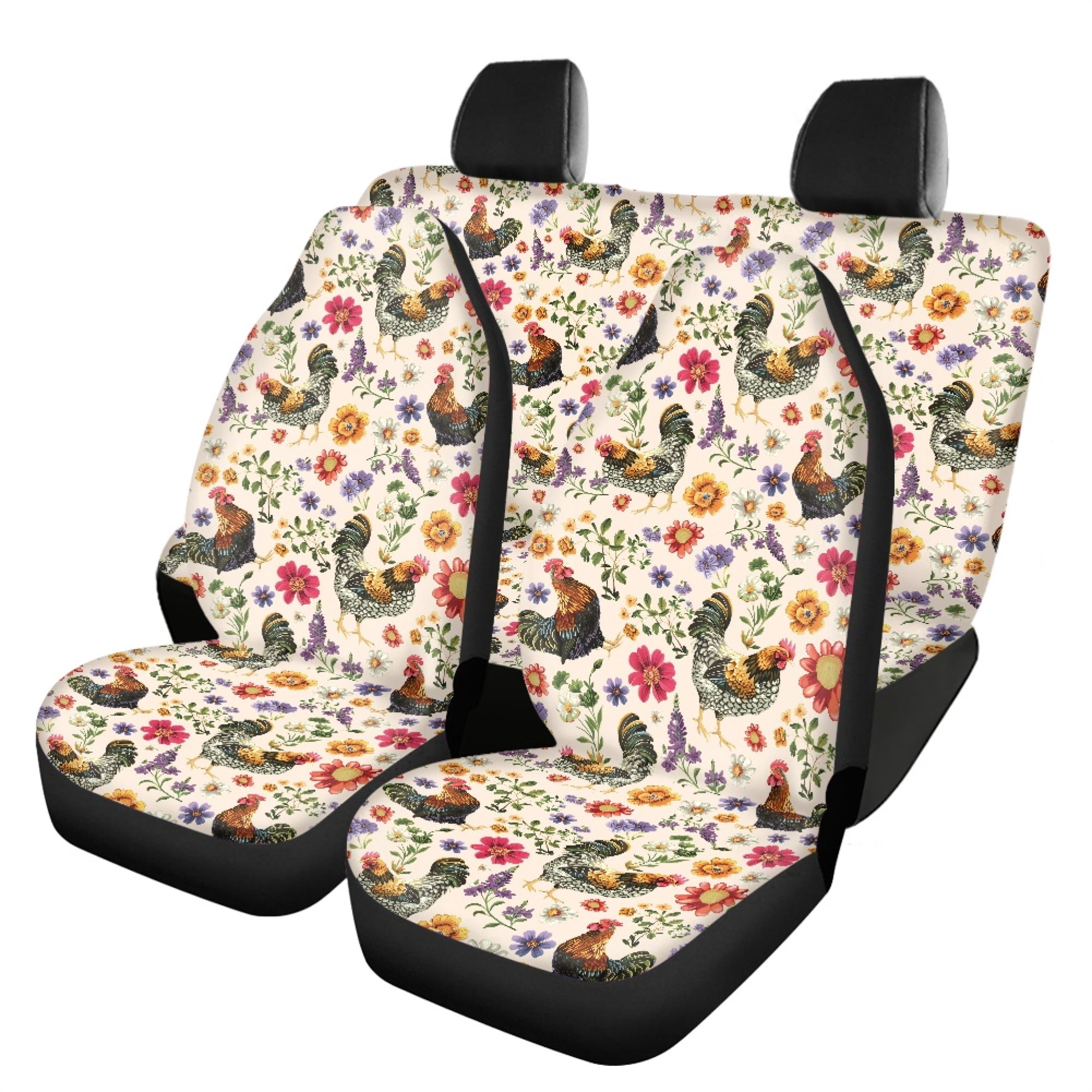 Jeiento Rooster Car Seat Covers Set for Women Girls Floral Vehicle ...