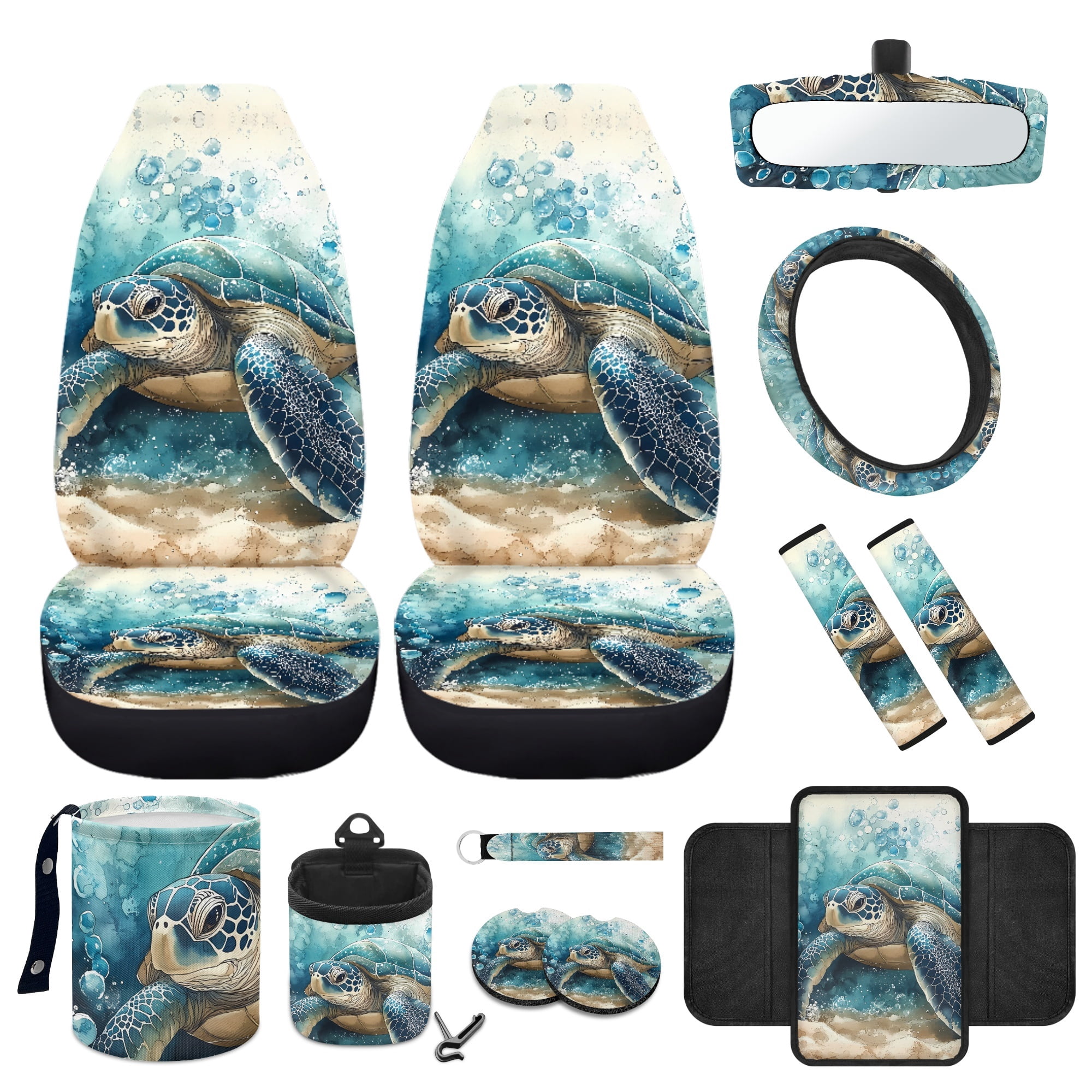 Jeiento Sea Turtle Front Car Seat Cover Full Set 12 PCS, with Steering ...