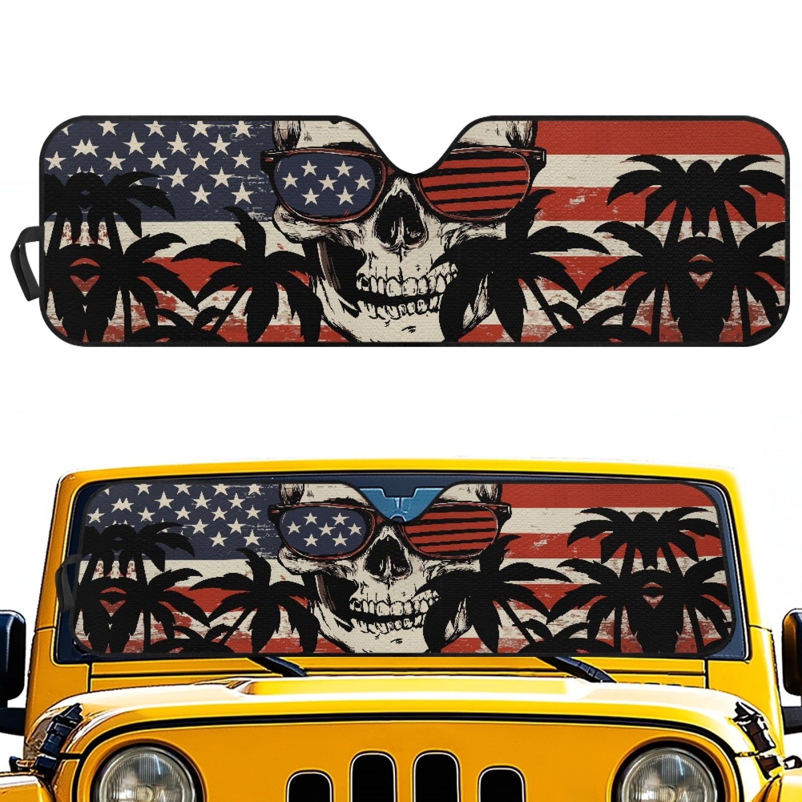 Jeiento Skull Flag Windshield Sun Shade Compatible with Jeep Wrangler ...