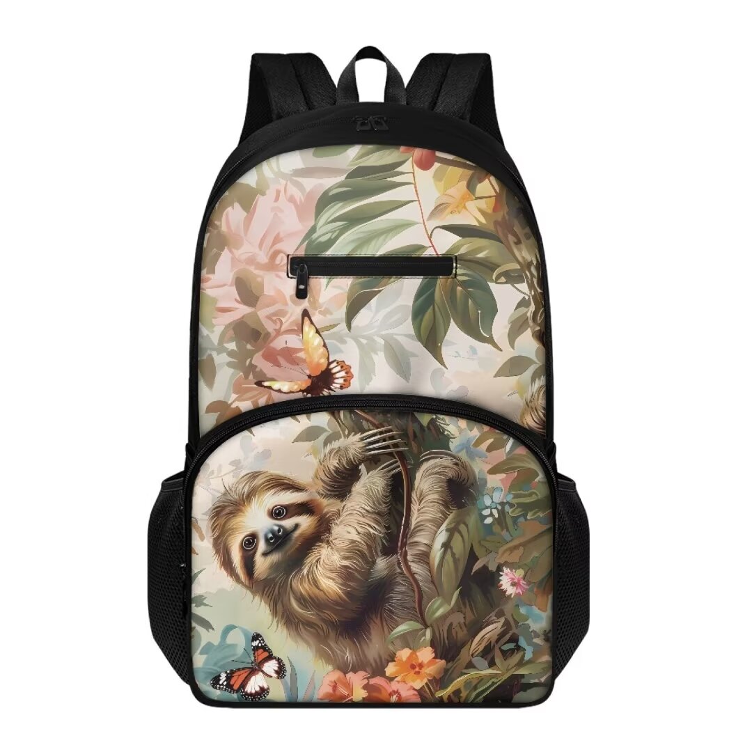 Jeiento Sloth School Backpack for Girls Butterfly Student Bookbag ...