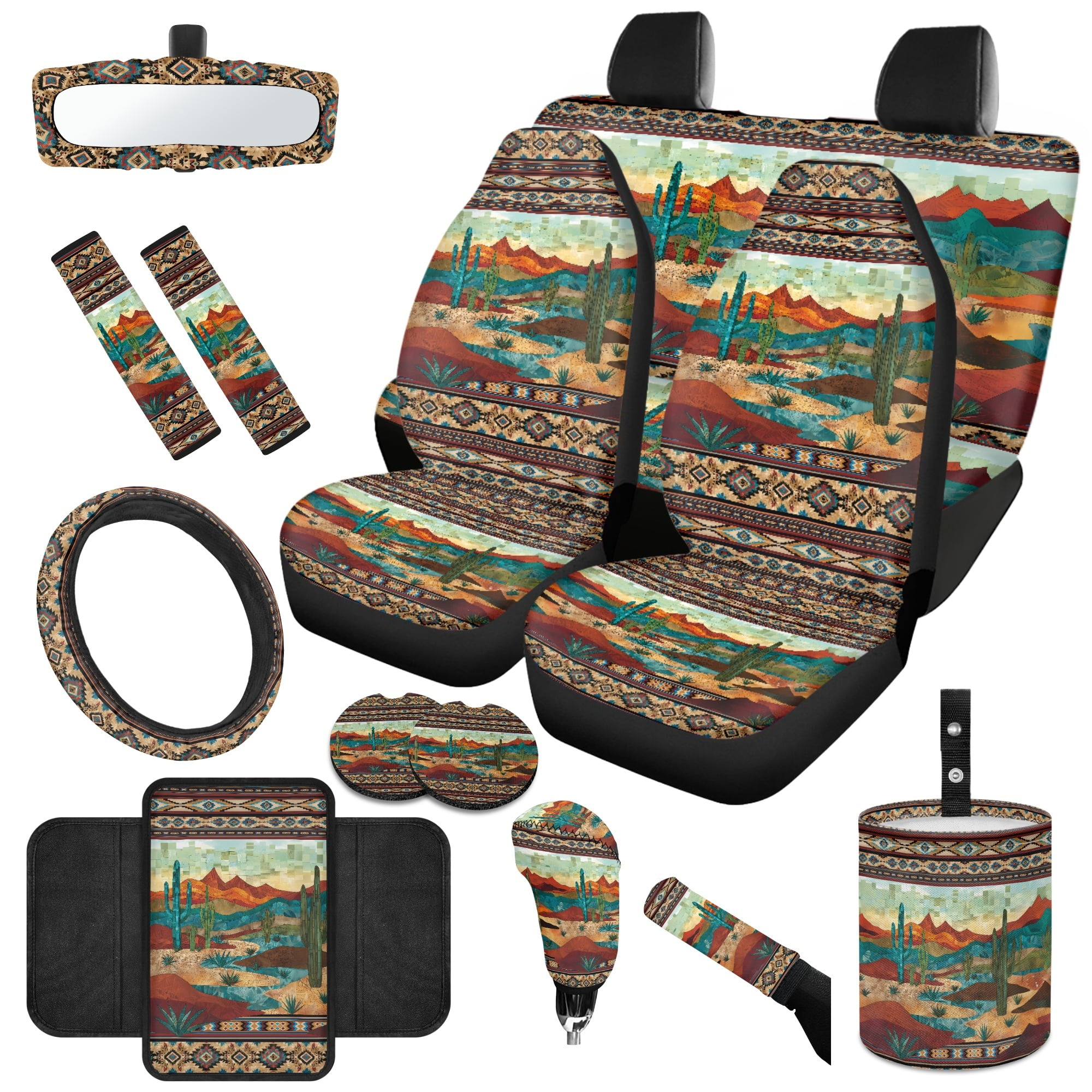 Jeiento Southwest Aztec Car Seat Cover Set 14 PCS, with Steering Wheel ...
