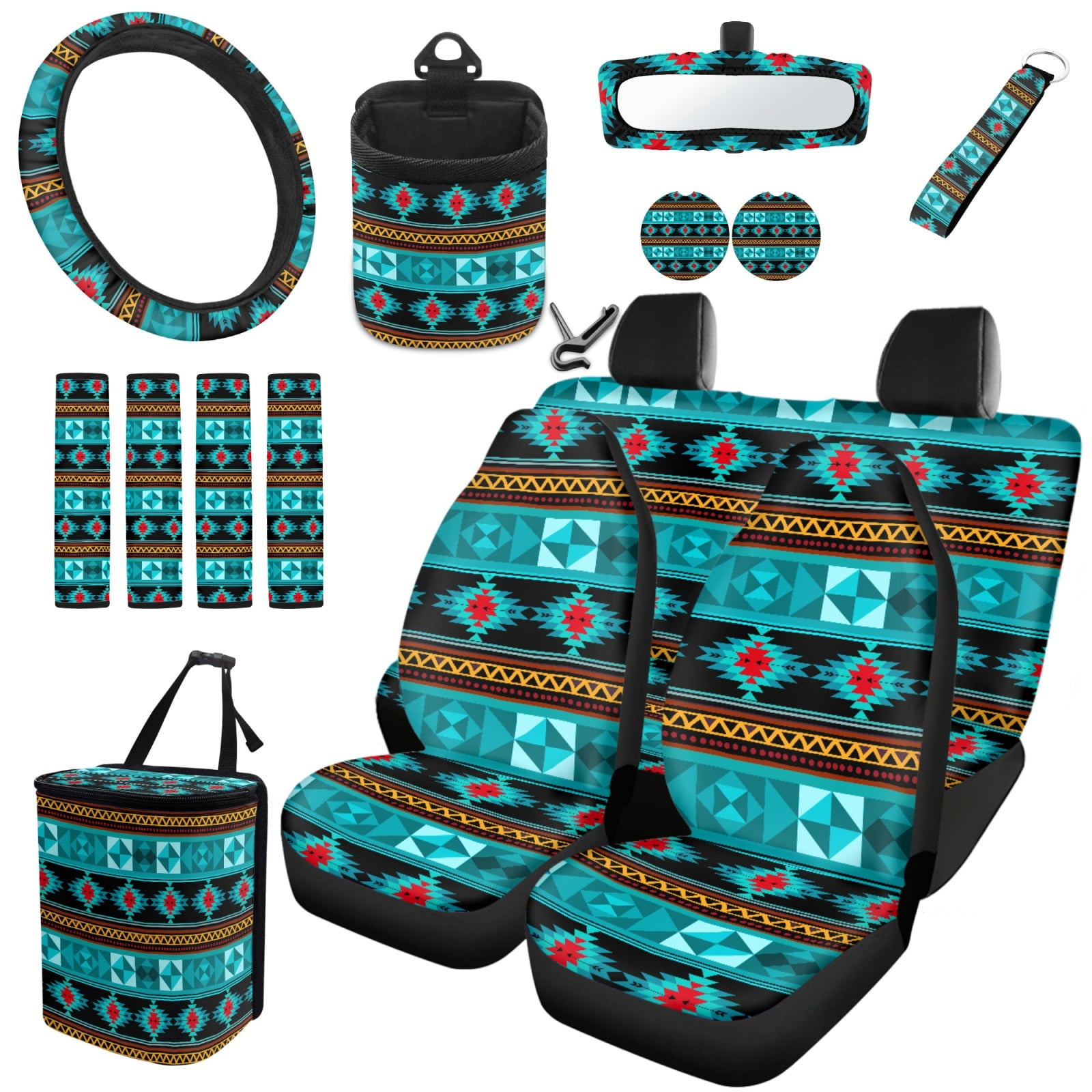 Jeiento Southwest Aztec Tribal Car Seat Cover Set of 15 Steering Wheel ...