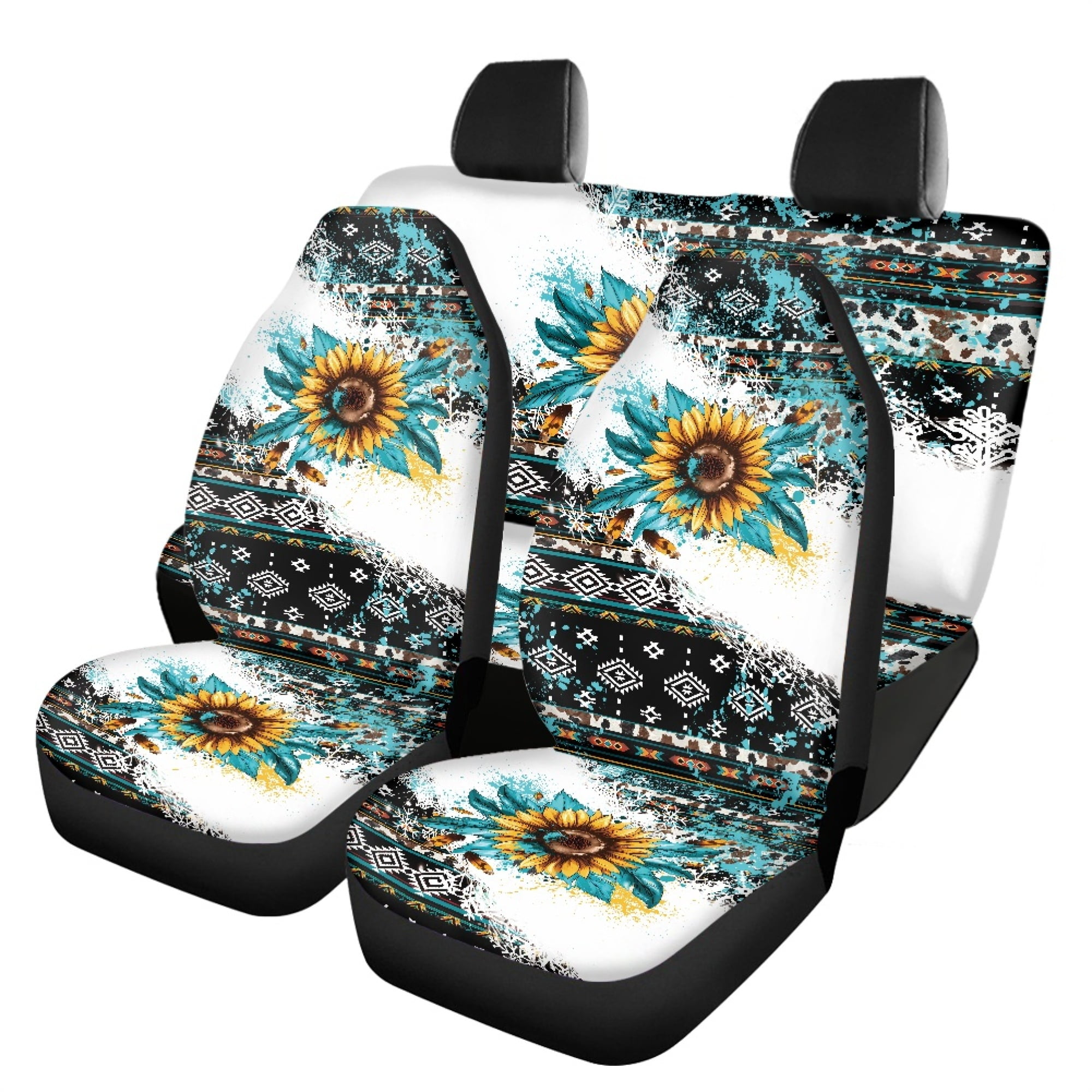 Jeiento Sunflower Car Seat Covers Set of 4 Southwest Aztec Auto Bucket ...