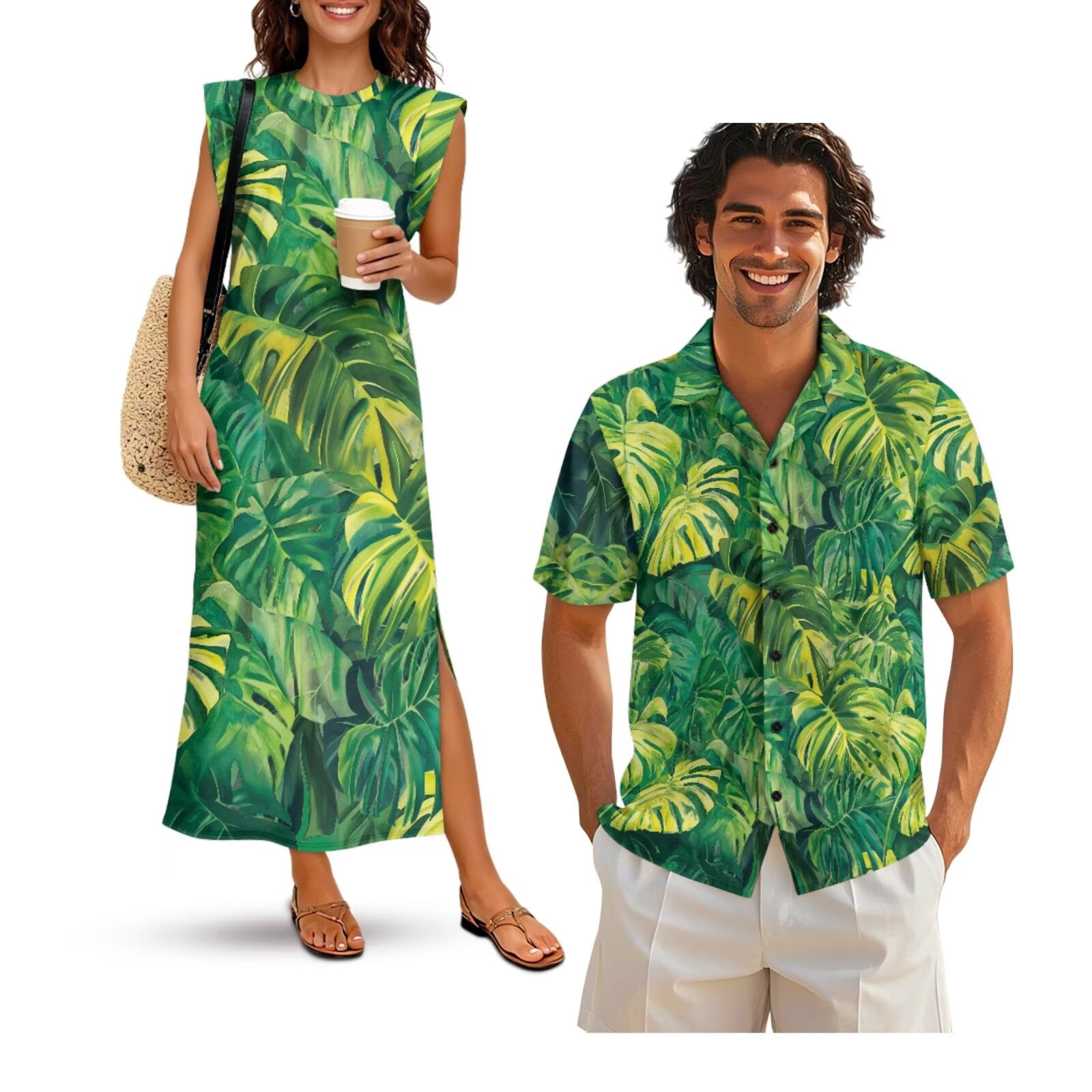 Jeiento Tropical Leaves Matching Vacation Outfits for Couples Men's ...