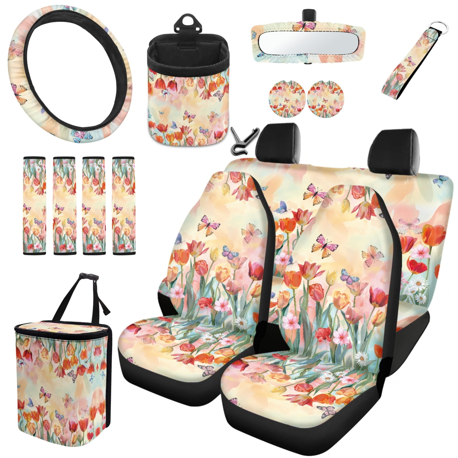 Jeiento Tulip Car Seat Cover Full Set Steering Wheel Cover Auto ...