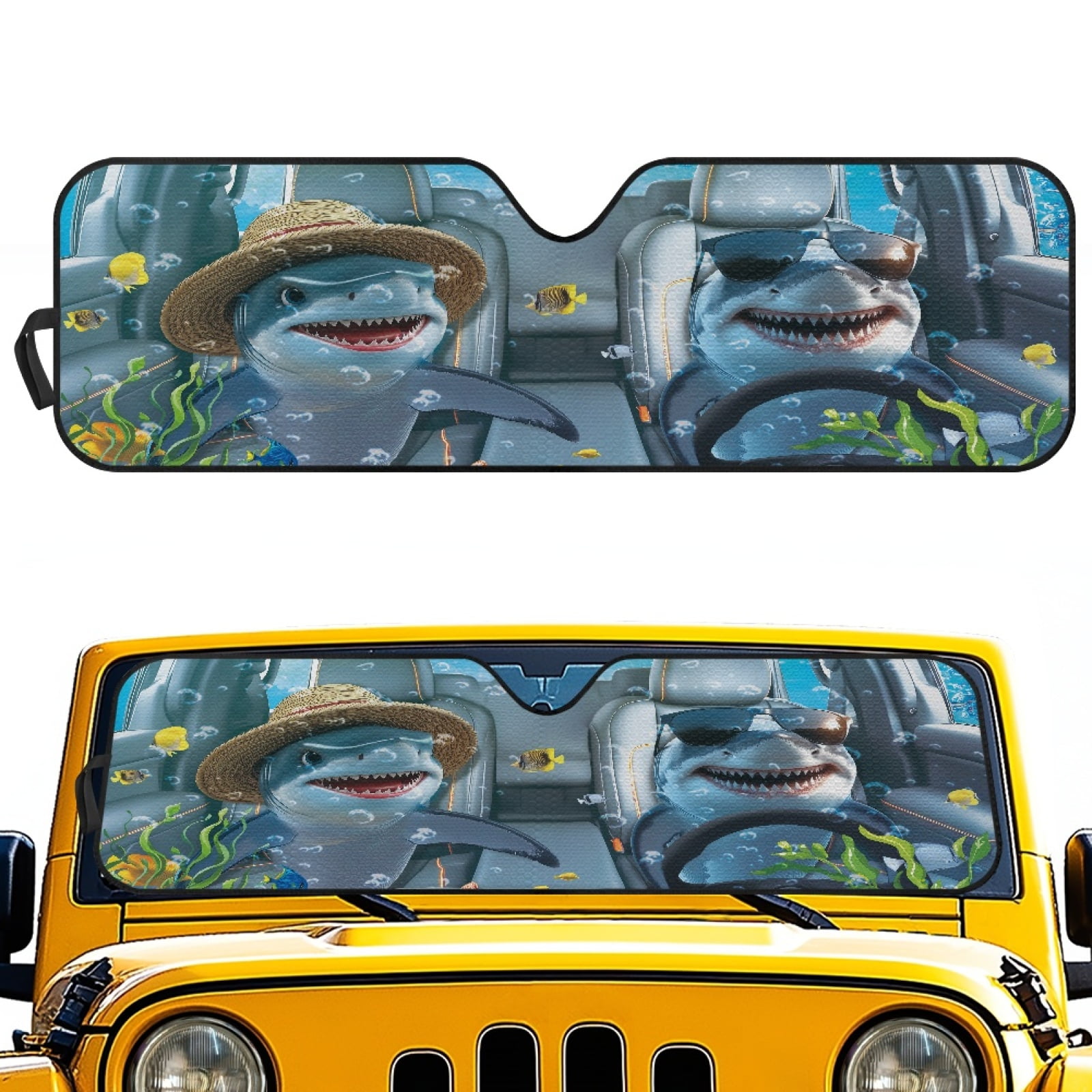 Jeiento Windshield Sunshade for Jeep Wrangler Funny Sharks Sun Visor ...