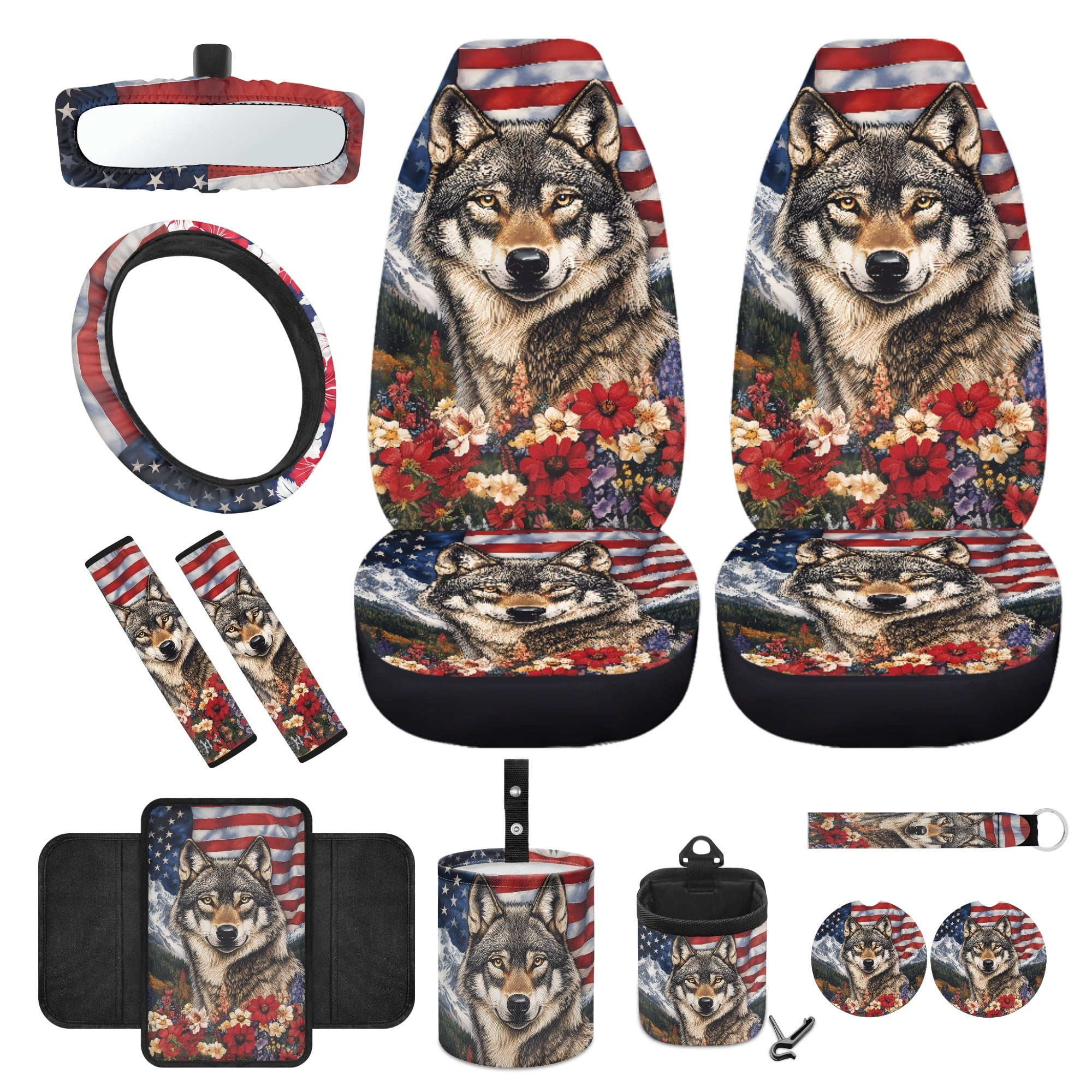 Jeiento Wolf 12pcs Auto Accessories Car Seat Covers for Front Seats ...