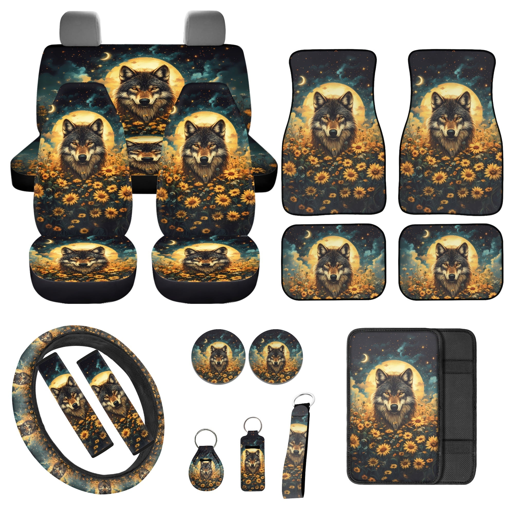 Jeiento Wolf Car Interior Cover Sets, Front Rear Seat Covers with ...
