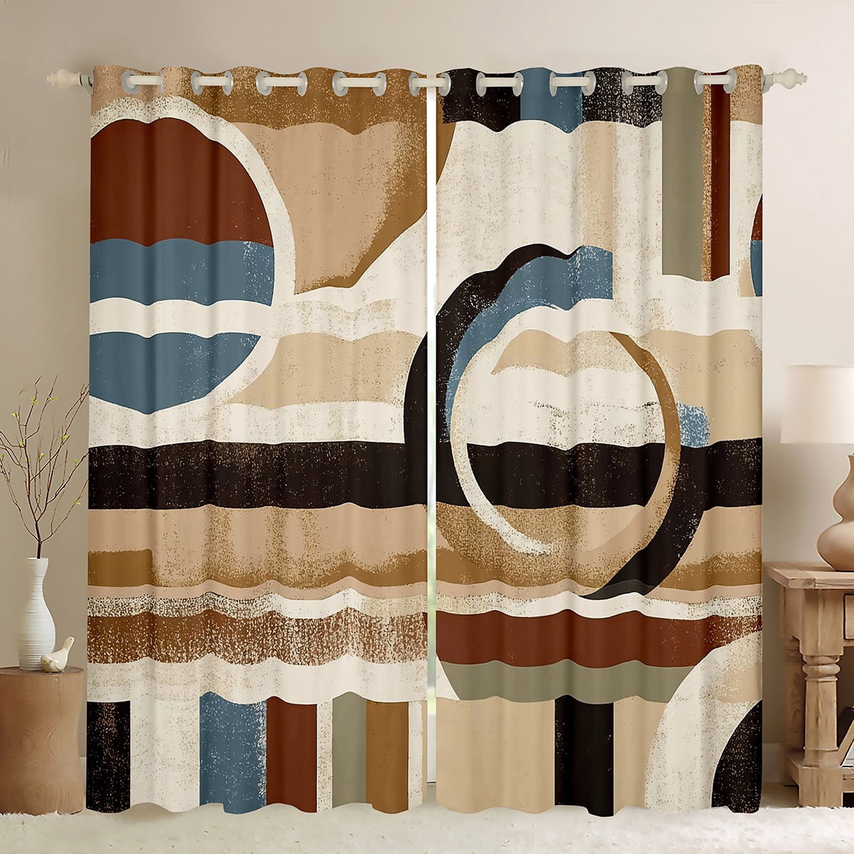 Jejeloiu Abstract Geometry Stripes Black Out Curtains,Retro Graffiti ...