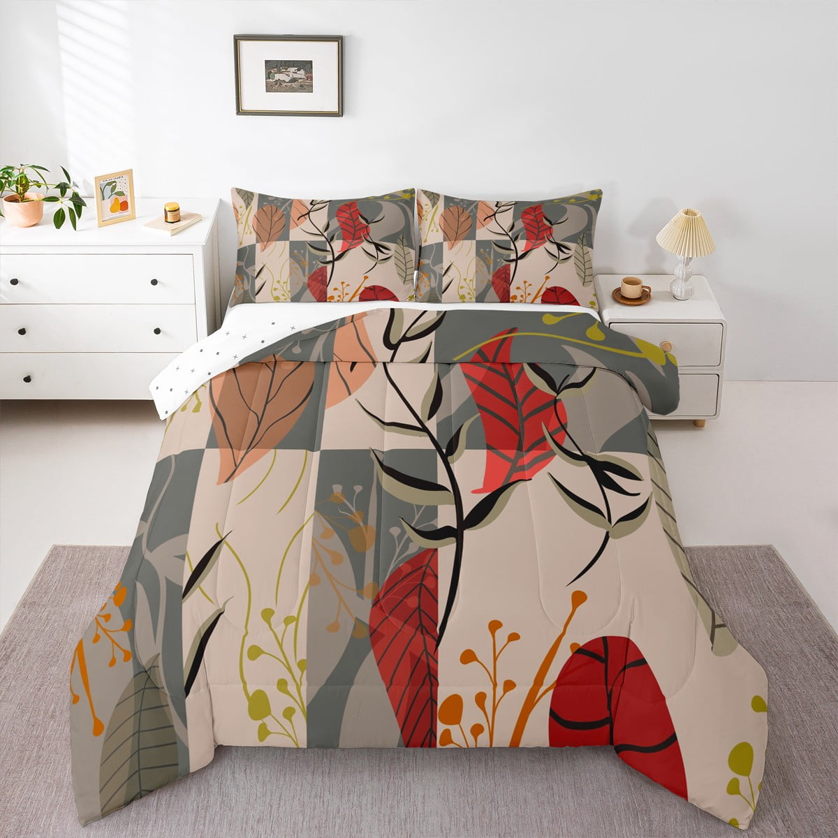 Jejeloiu Boho Leaves King Size Comforter Sets,Tropical Plant Leaf ...