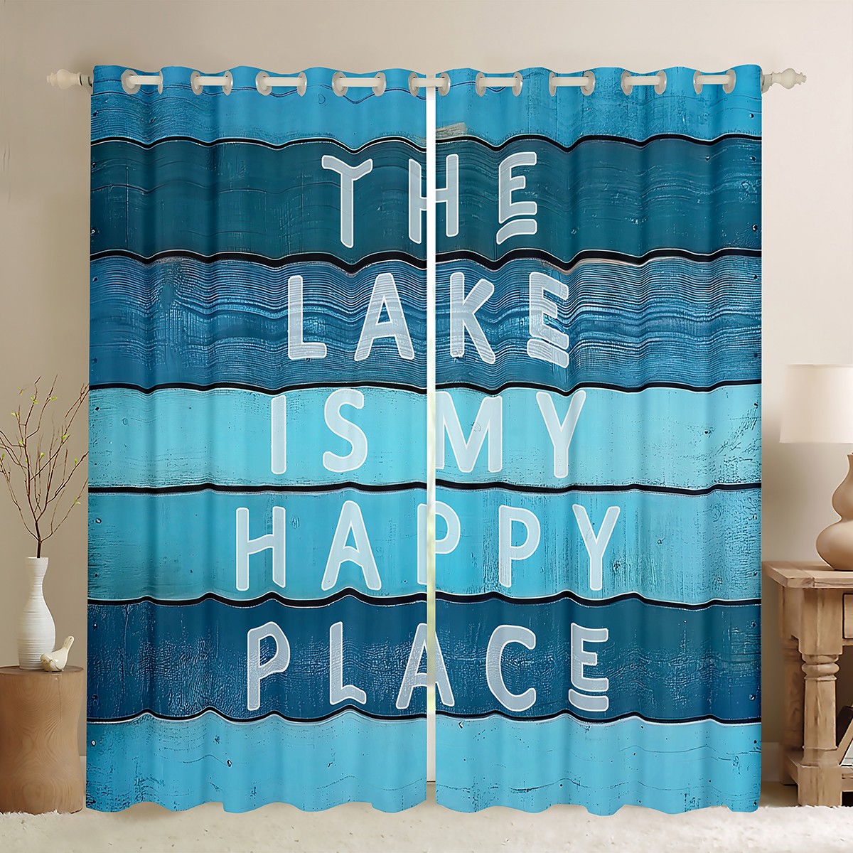 Jejeloiu Lake Blackout Curtains Set of 2 (52x84 Each),Blue Lake Life ...