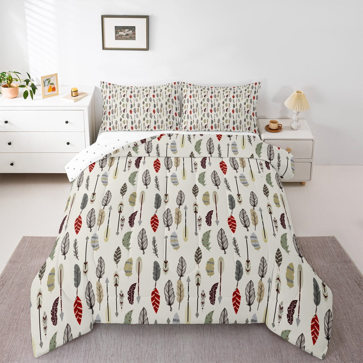 Jejeloiu Retro Leaves Bedding Comforter Set,Rautic Farmhouse Cabin Twin ...