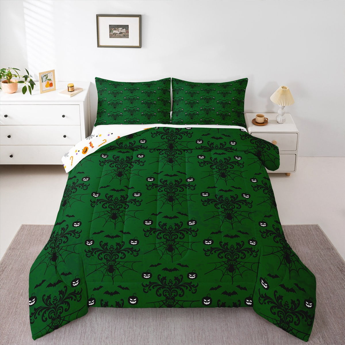 jejeloiu Vintage Damask Jacquard Twin Sheet Sets,Spooky Bat Spider Web ...