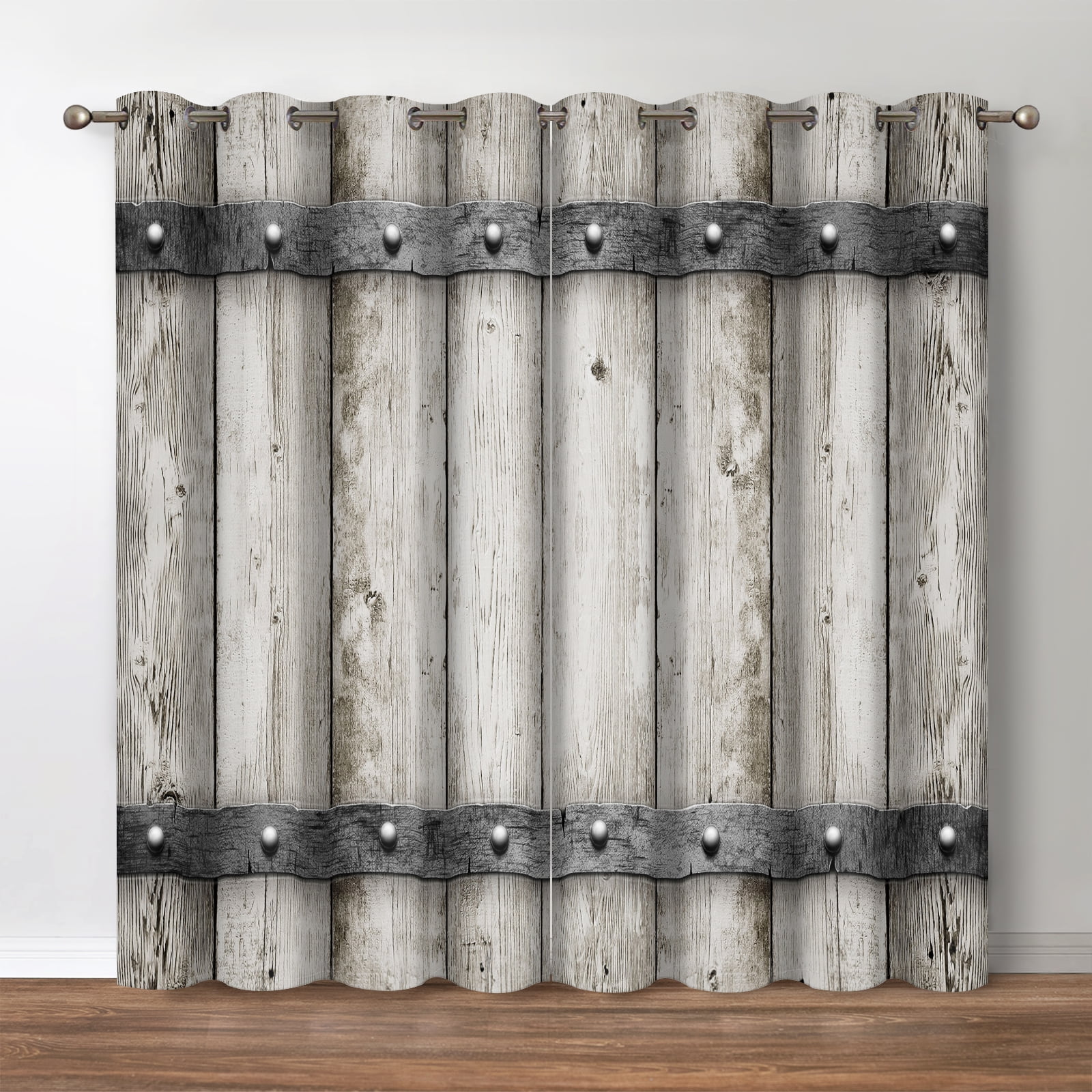 Jekeno Rustic Blackout Curtains, White Grey Grunge Wood Planks Barn ...