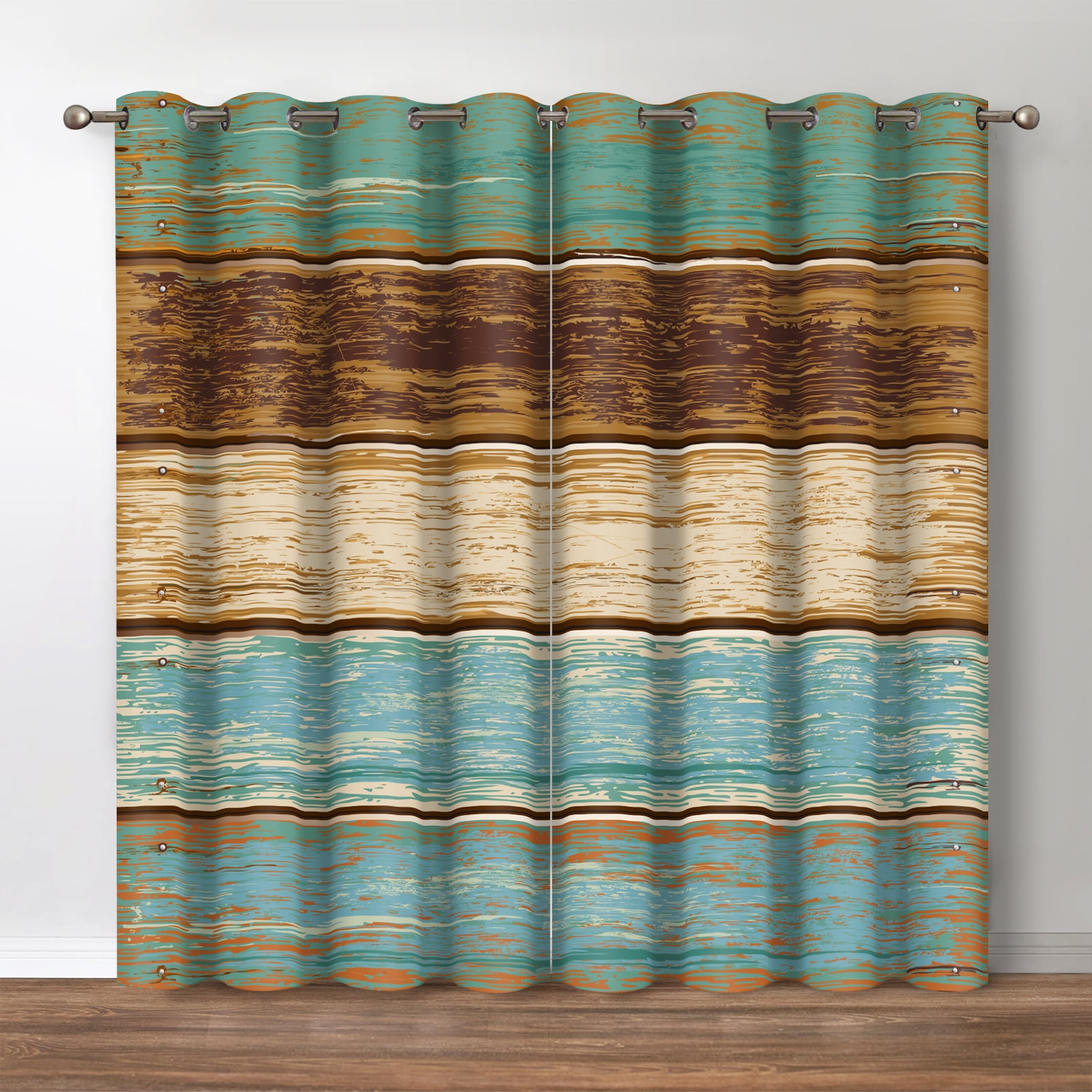 Jekeno Rustic Curtains, Wood Panels Background Colorful Effect Country ...