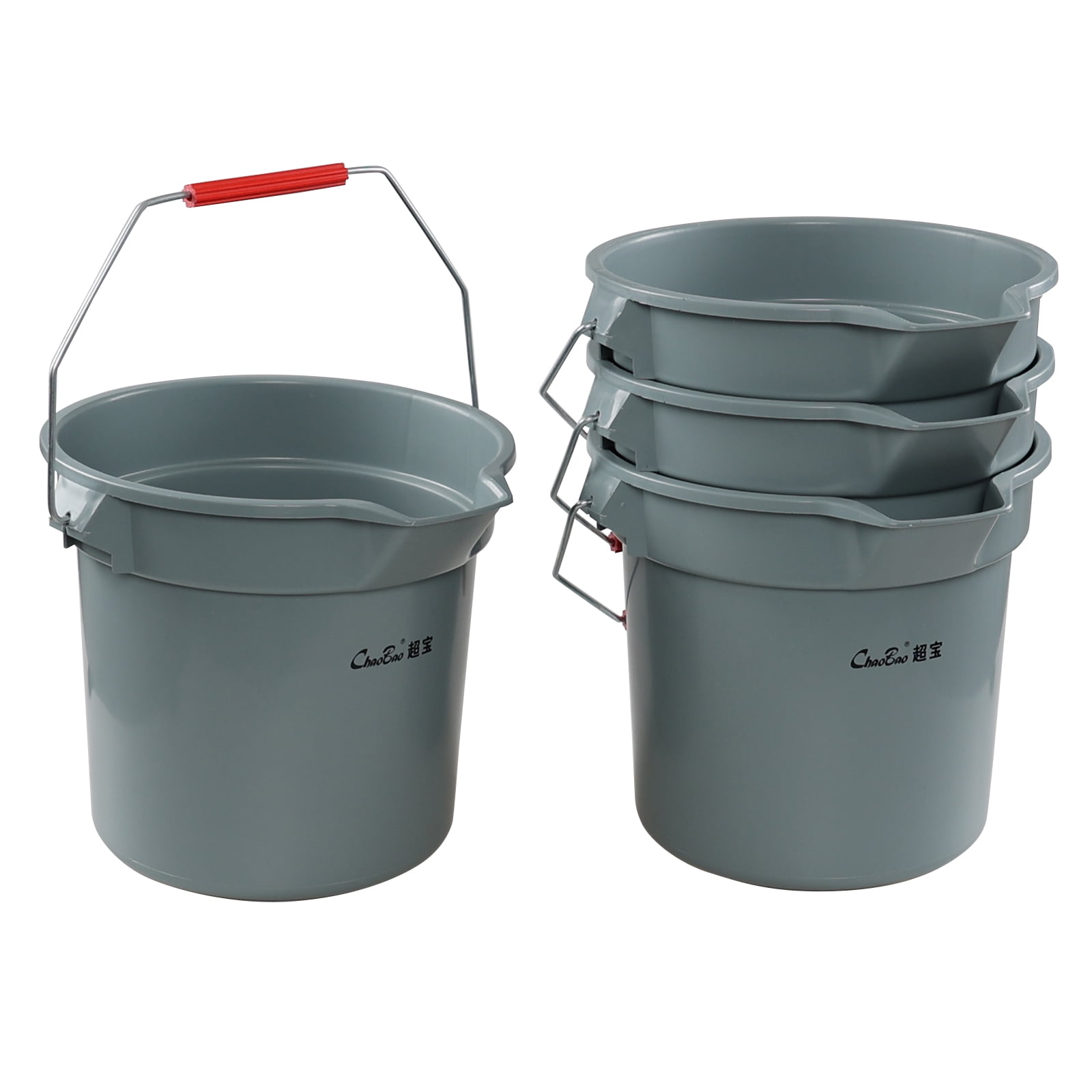 Jekiyo 14 Quart Round Utility Bucket with Pour Spout, 4 Pack Gray ...