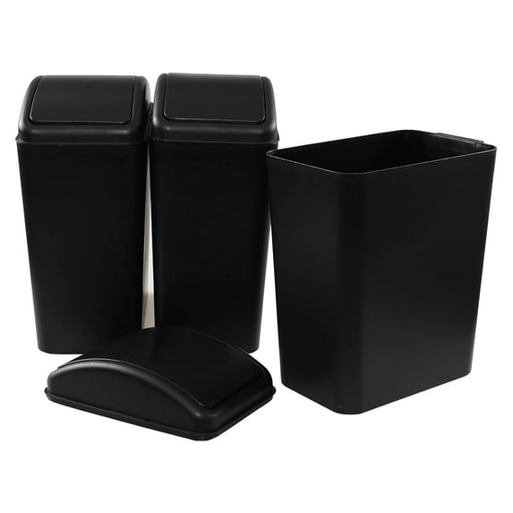 Jekiyo 16 L Black Plastic Trash Can with Swing Lid, 3 Packs Office ...