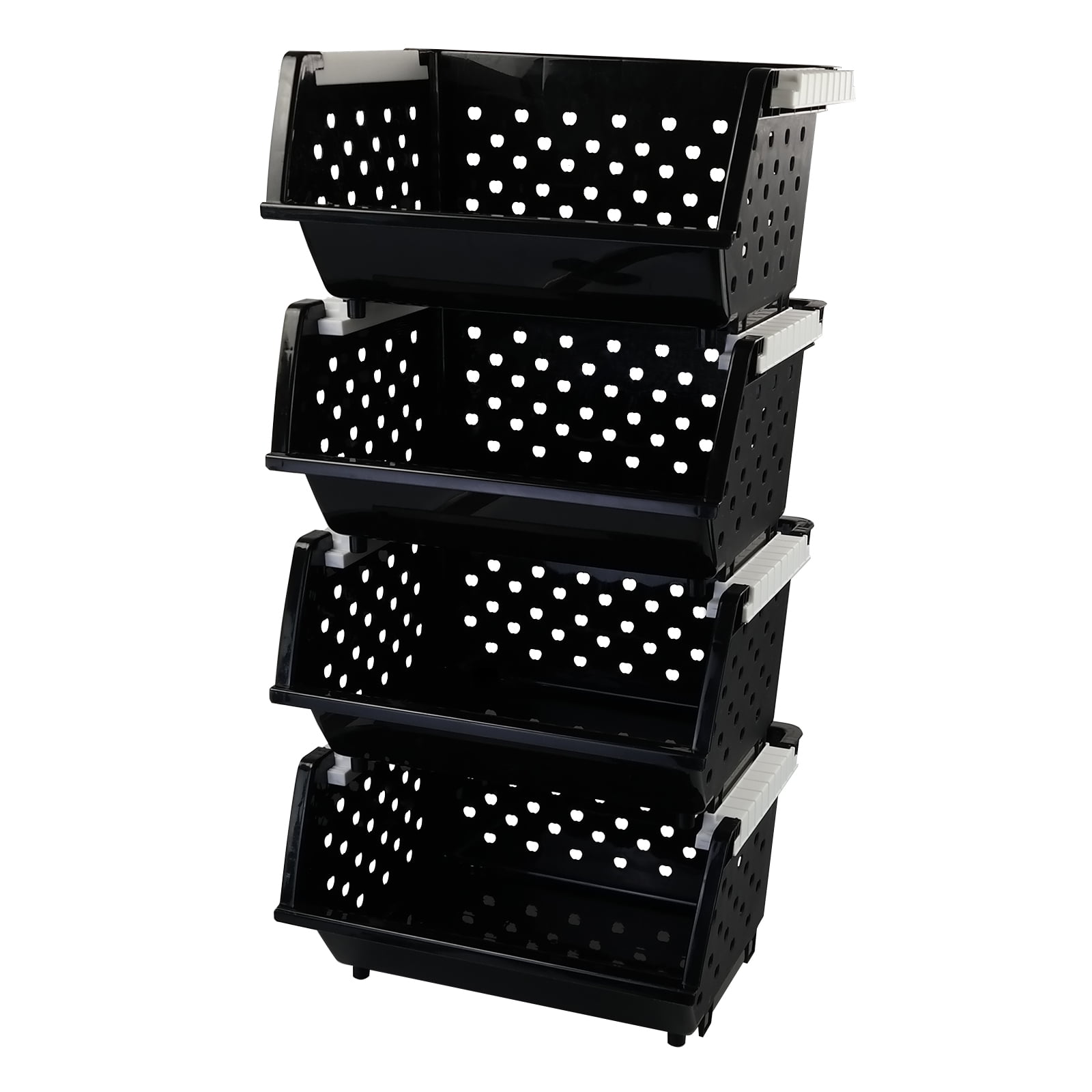 Jekiyo 4-Pack Black Stackable Plastic Baskets for Storage, Handled ...