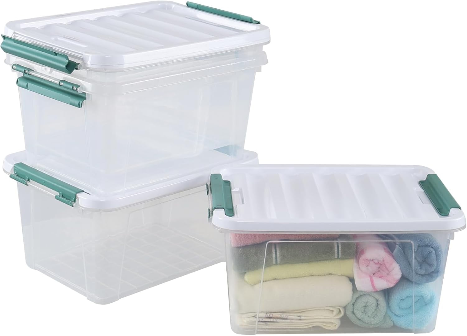 Jekiyo 4 Packs Large Latching Container Box, 20 Quart Plastic Storage ...
