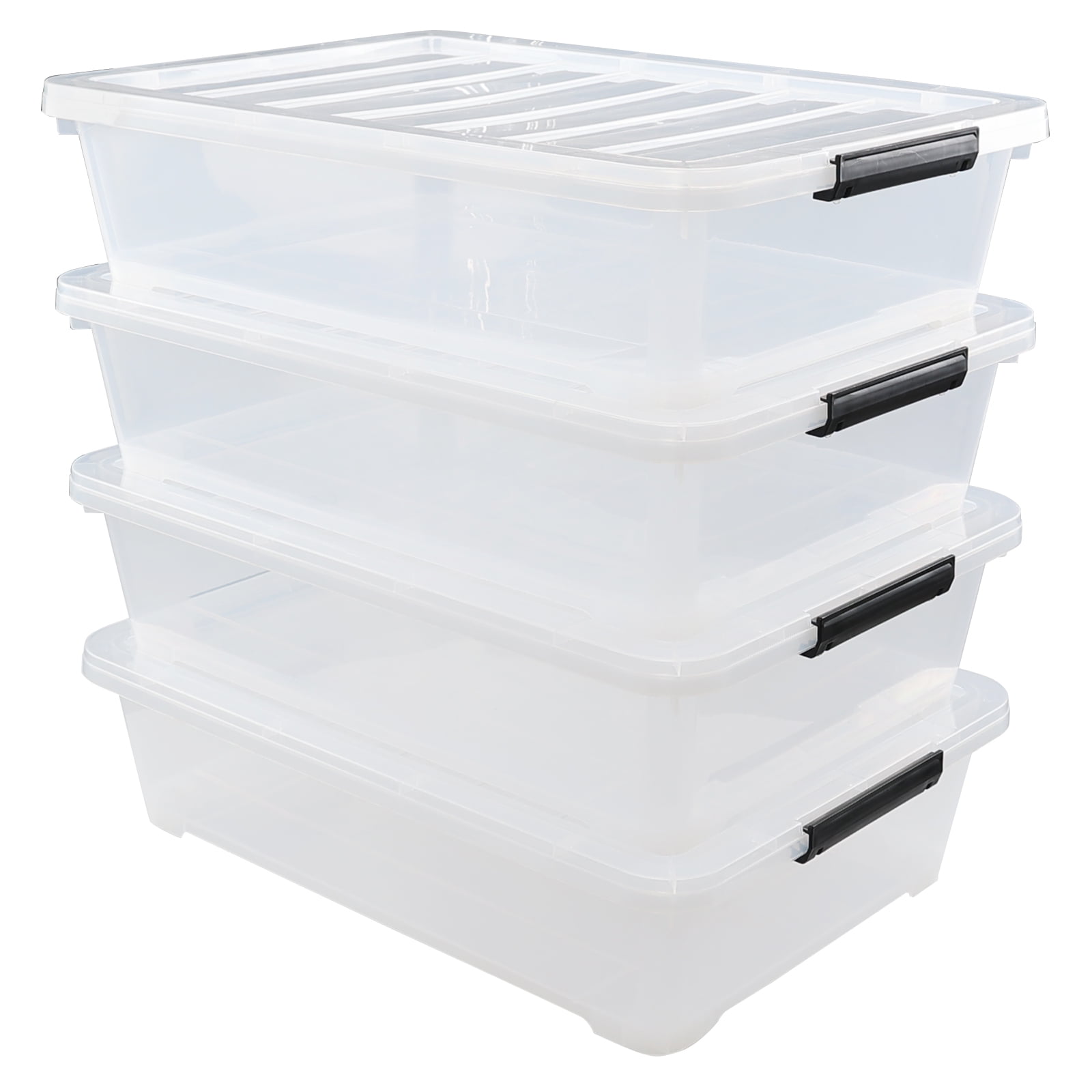 Jekiyo 40 Quart Clear Plastic Underbed Storage Containers, Rolling ...