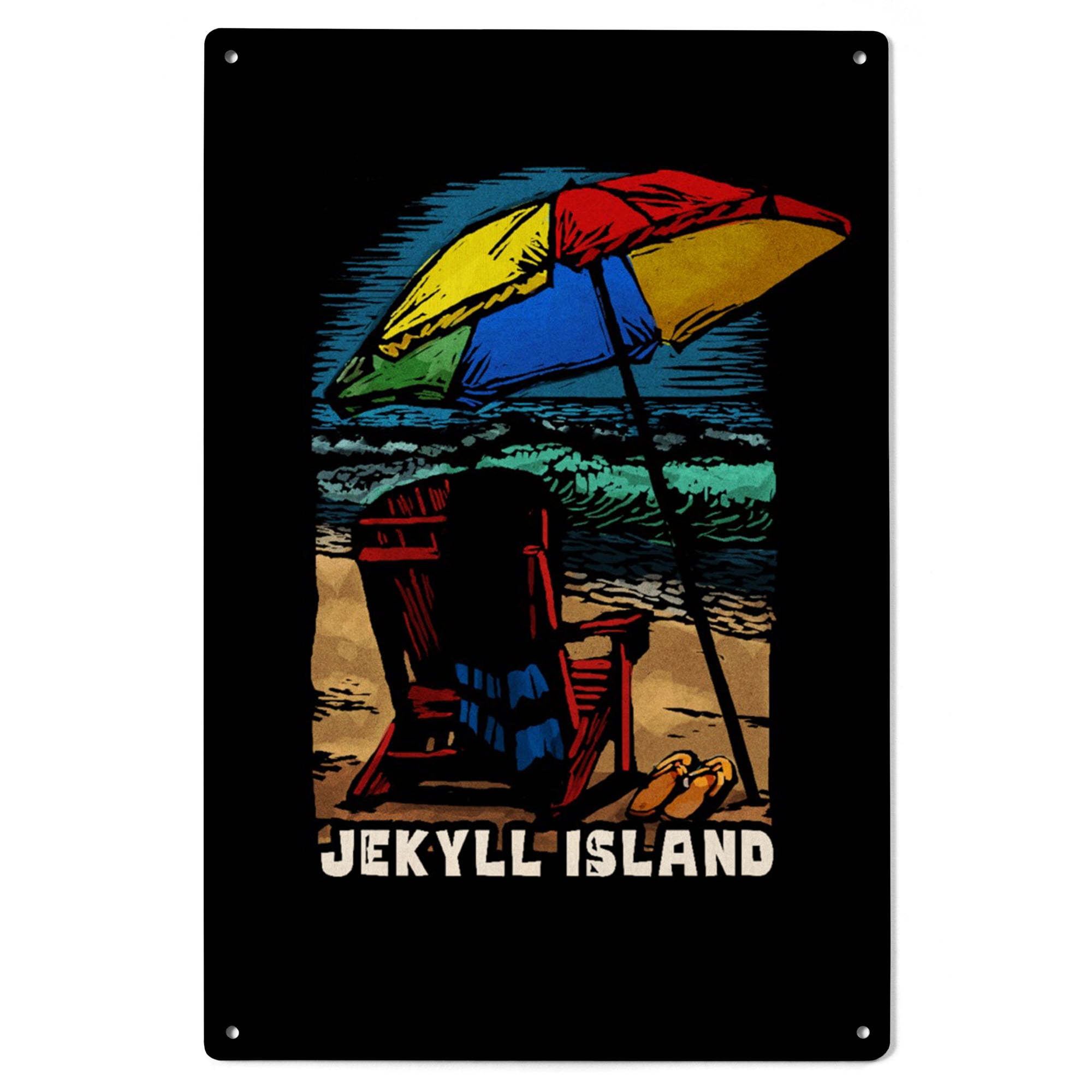 Jekyll Island, Beach Chair, Scratchboard, Contour Birch Wood Wall Sign ...