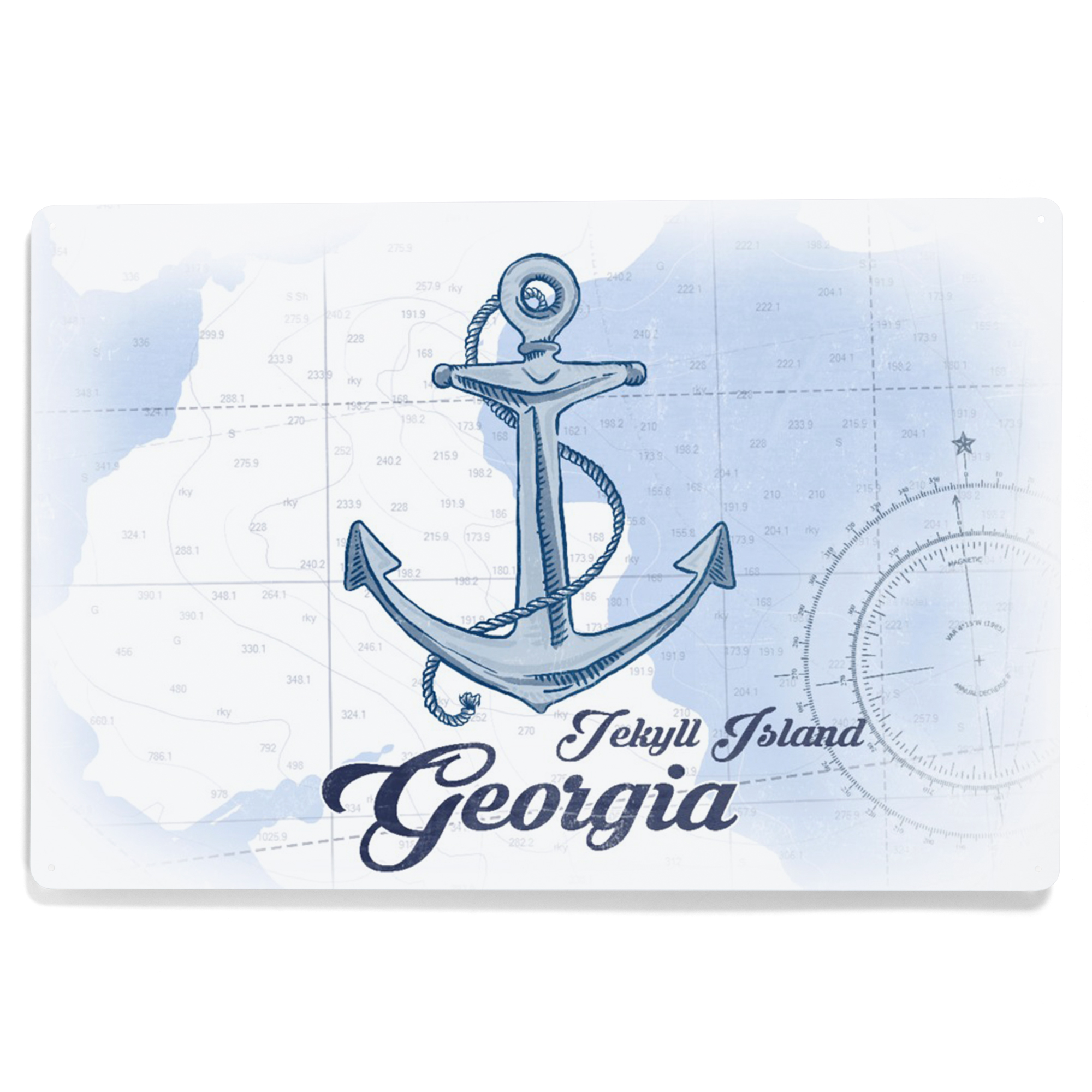Jekyll Island, Georgia, Anchor, Blue, Coastal Icon (12x18 Aluminum Art ...
