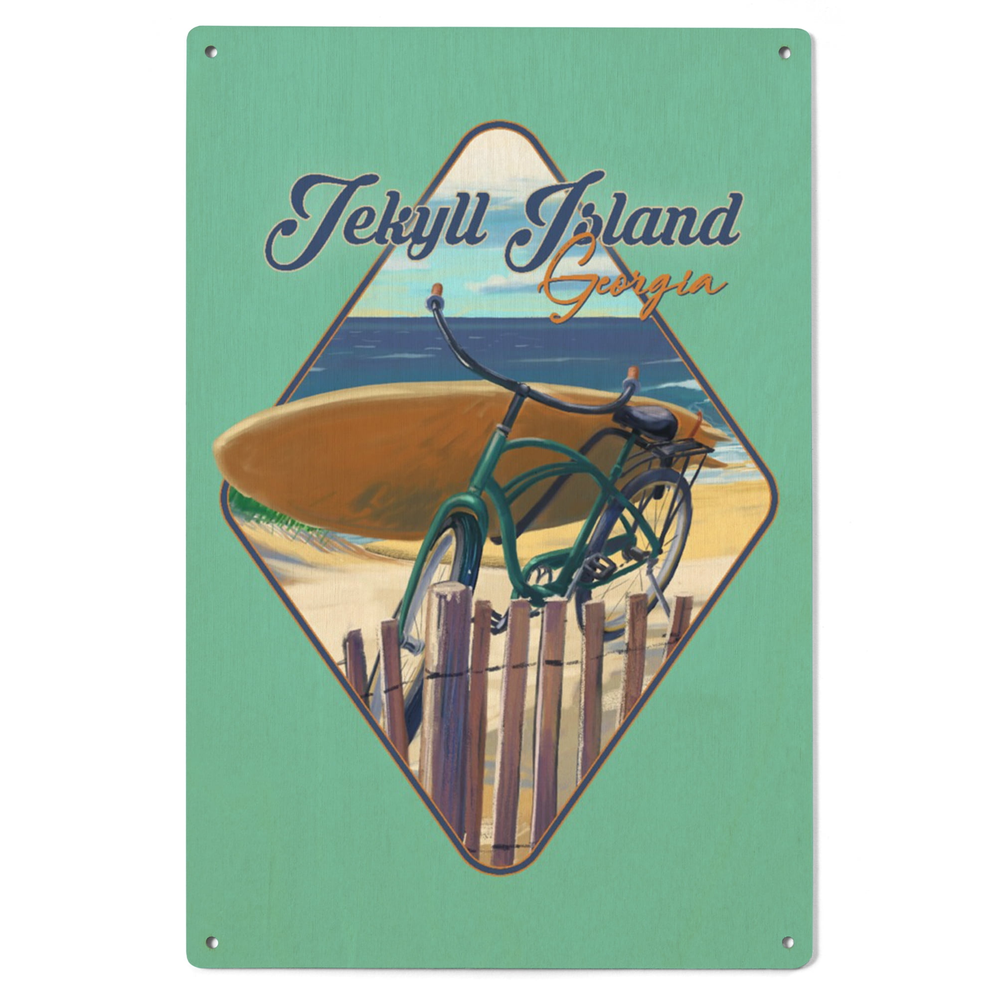 Jekyll Island, Georgia, Beach Cruiser on Beach, Contour Birch Wood Wall ...