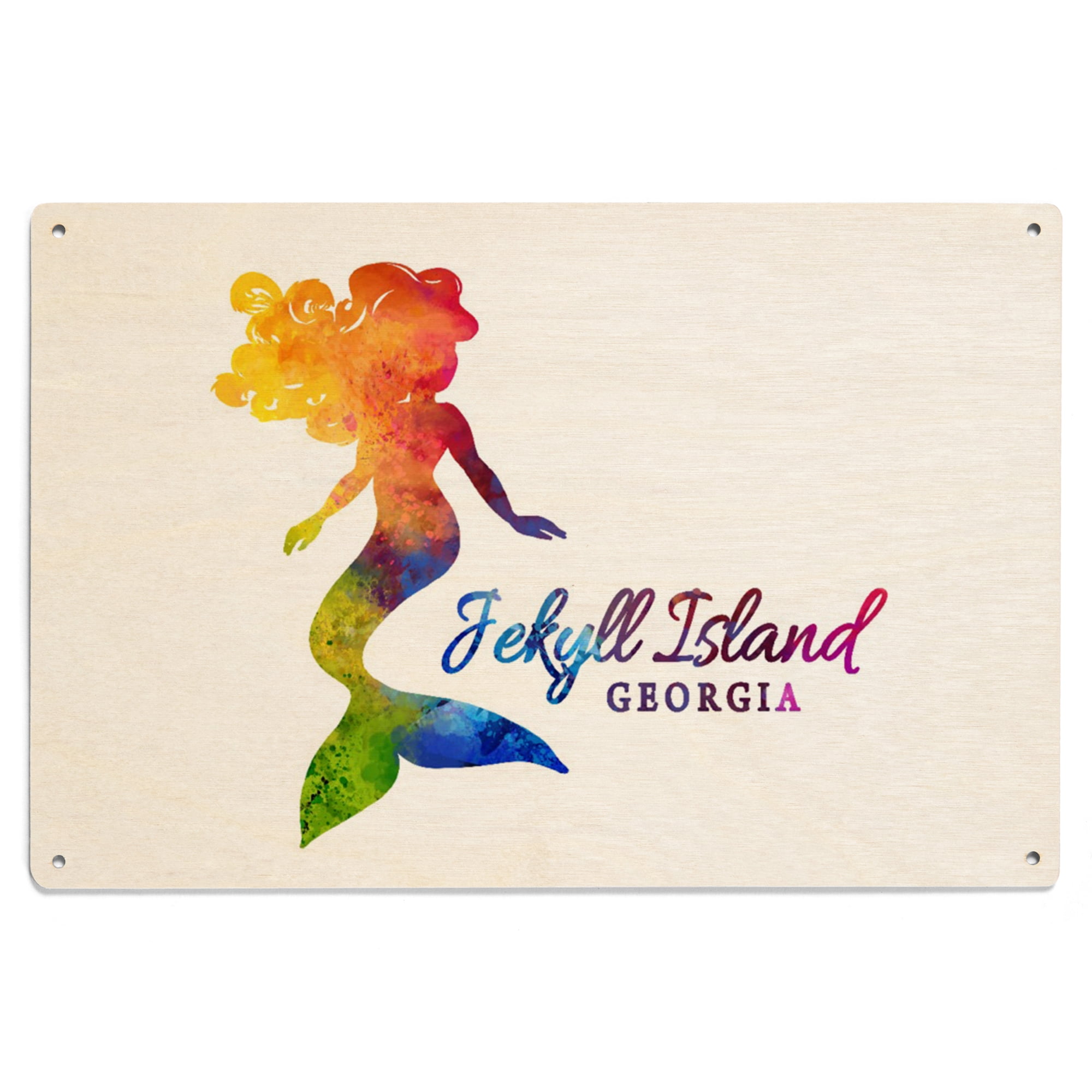 Jekyll Island, Georgia, Mermaid Silhouette, Rainbow Watercolor, Contour ...