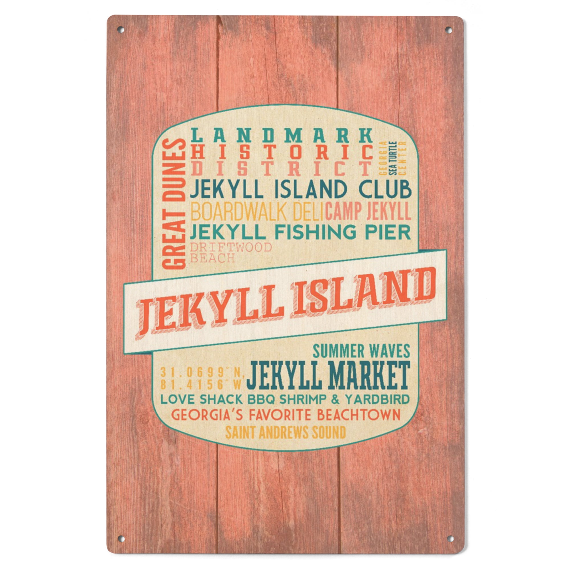 Jekyll Island, Typography, Contour Birch Wood Wall Sign (6x9 Rustic ...