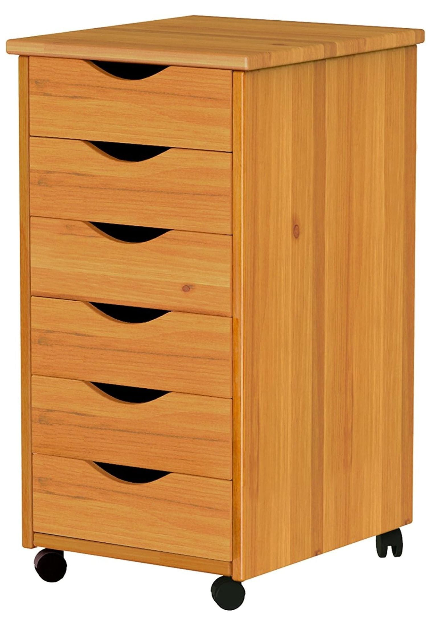 Jela Solid Wood 6-Drawer Rolling Cart with Narrow Drawers, Medium Pine ...