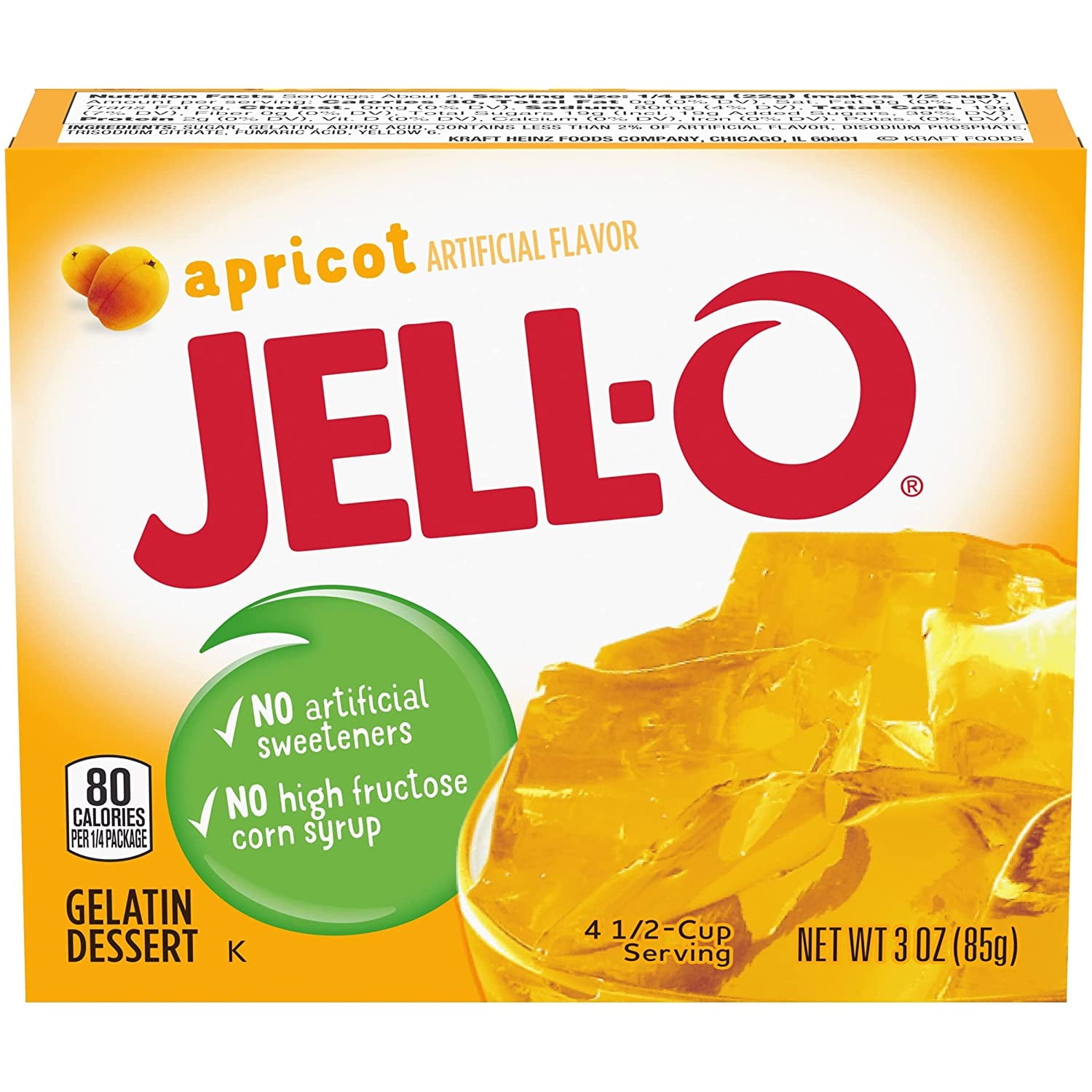 Jell-O Apricot Gelatin Dessert Mix, 3 Ounce, Pack of 12, Refreshing ...