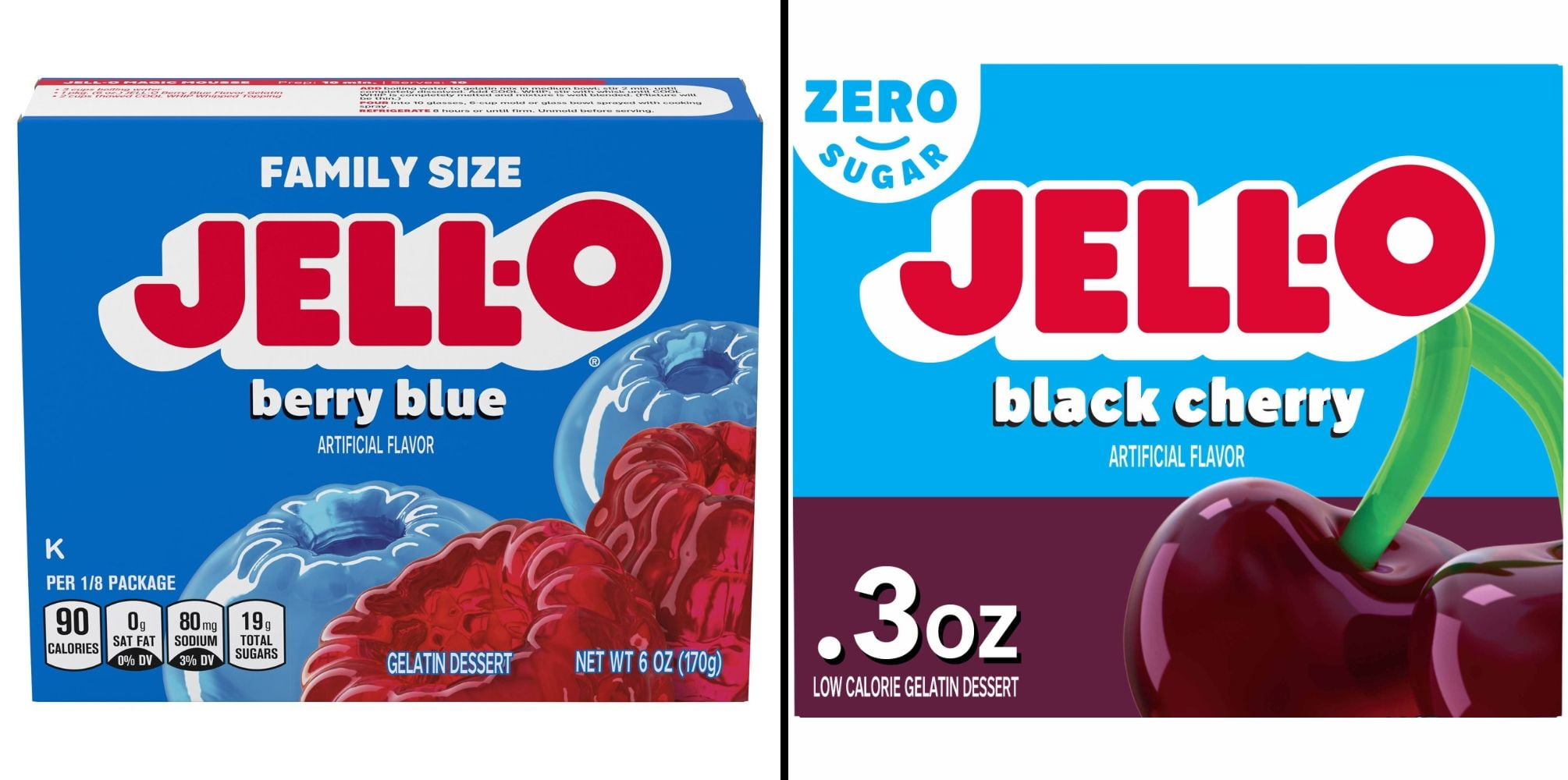 Jell-O Berry Blue Gelatin Dessert Mix 6 oz & Jell-O Zero Sugar Black ...