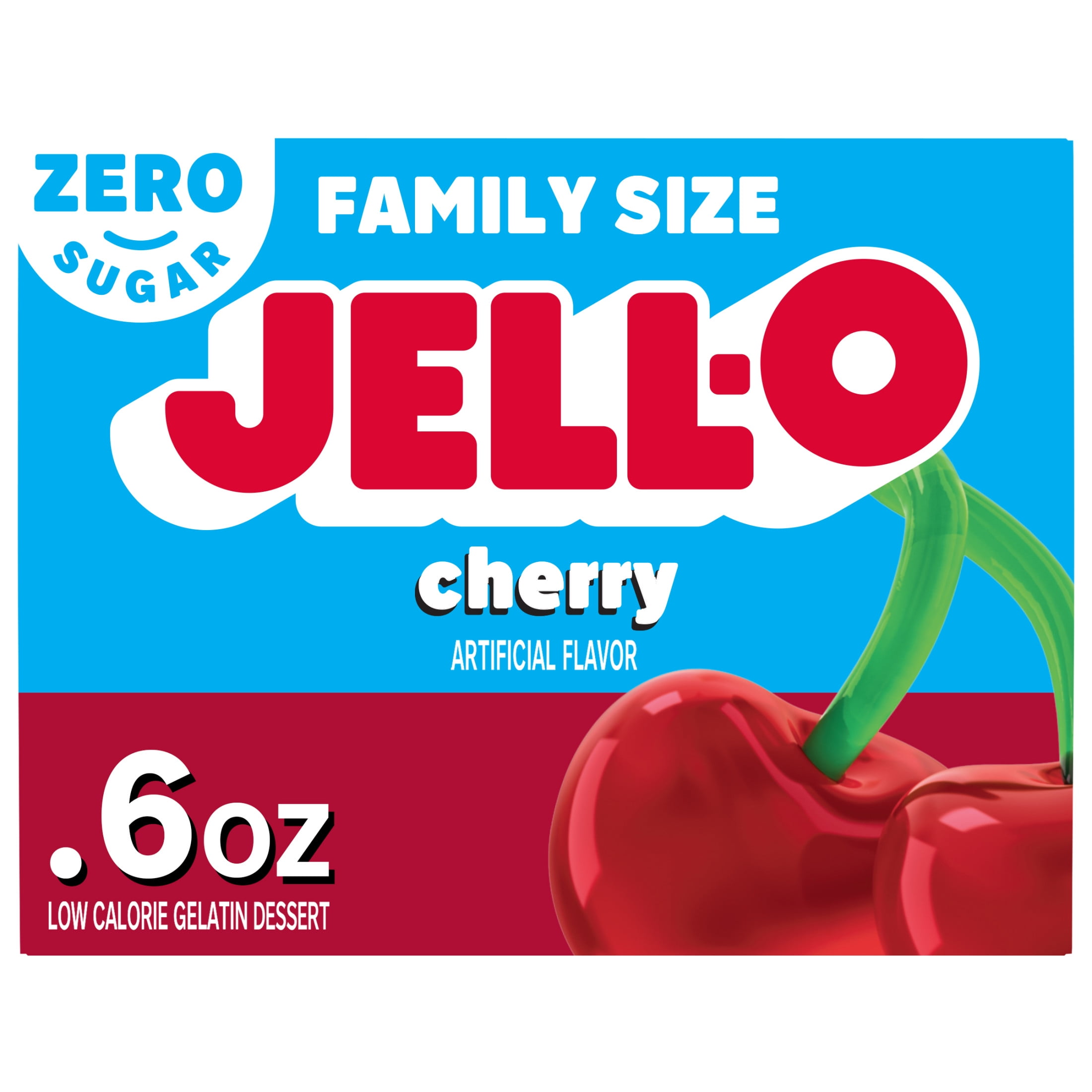 Jell-O Zero Sugar Cherry Flavored Low Calorie Family Size Gelatin ...