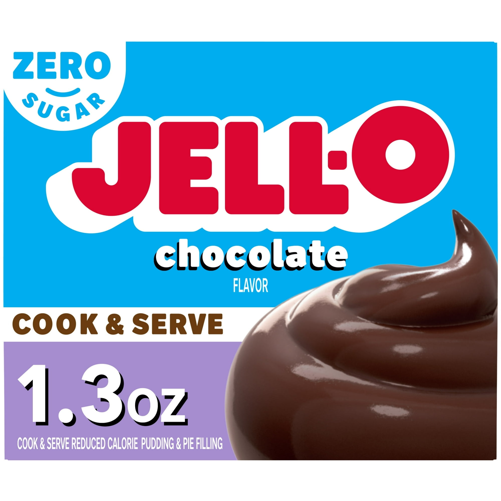 Jell-O Chocolate Flavor Zero Sugar Cook & Serve Reduced Calorie Pudding ...