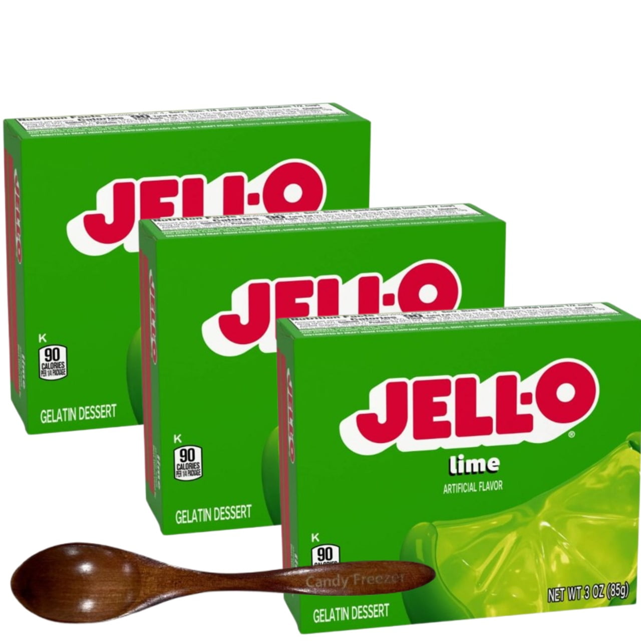 Jell-O Gelatin Dessert Mix - 3 oz Boxes (Pack of 3) - With Candy Freezer Wooden Spoon (Lime ...