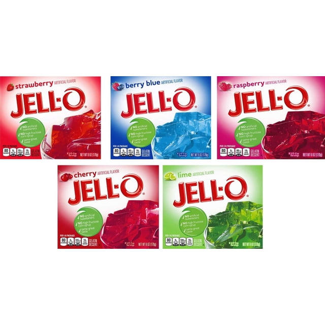 Jell-O Gelatin Variety Pack, 5 Flavors, 6 Ounce each Box, 1 Box per ...